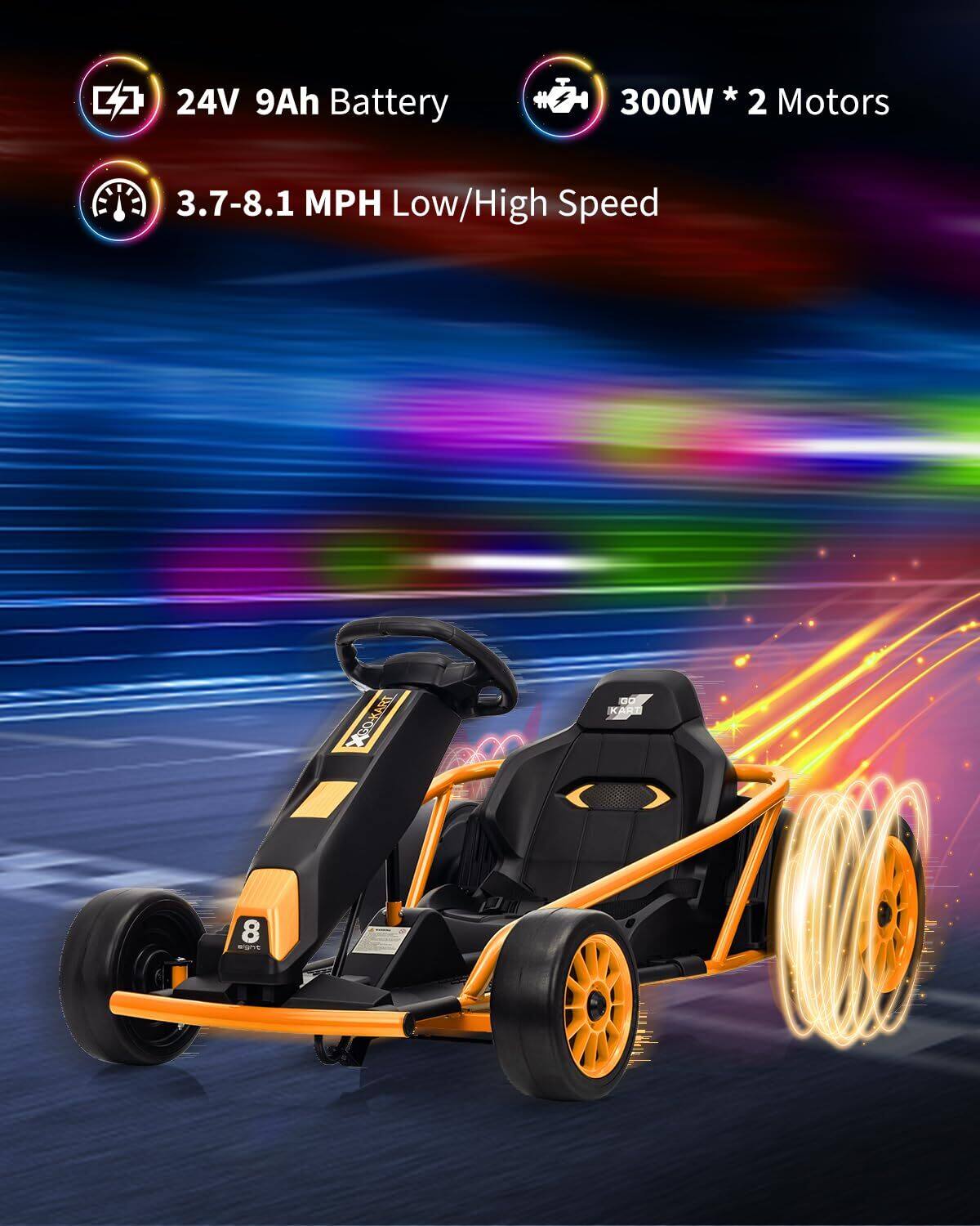 Jojoka Ride On Go Kart for Kids, 24V 9Ah Battery 2x300W Motors, 8MPH Fast Drifting Circling Car ...