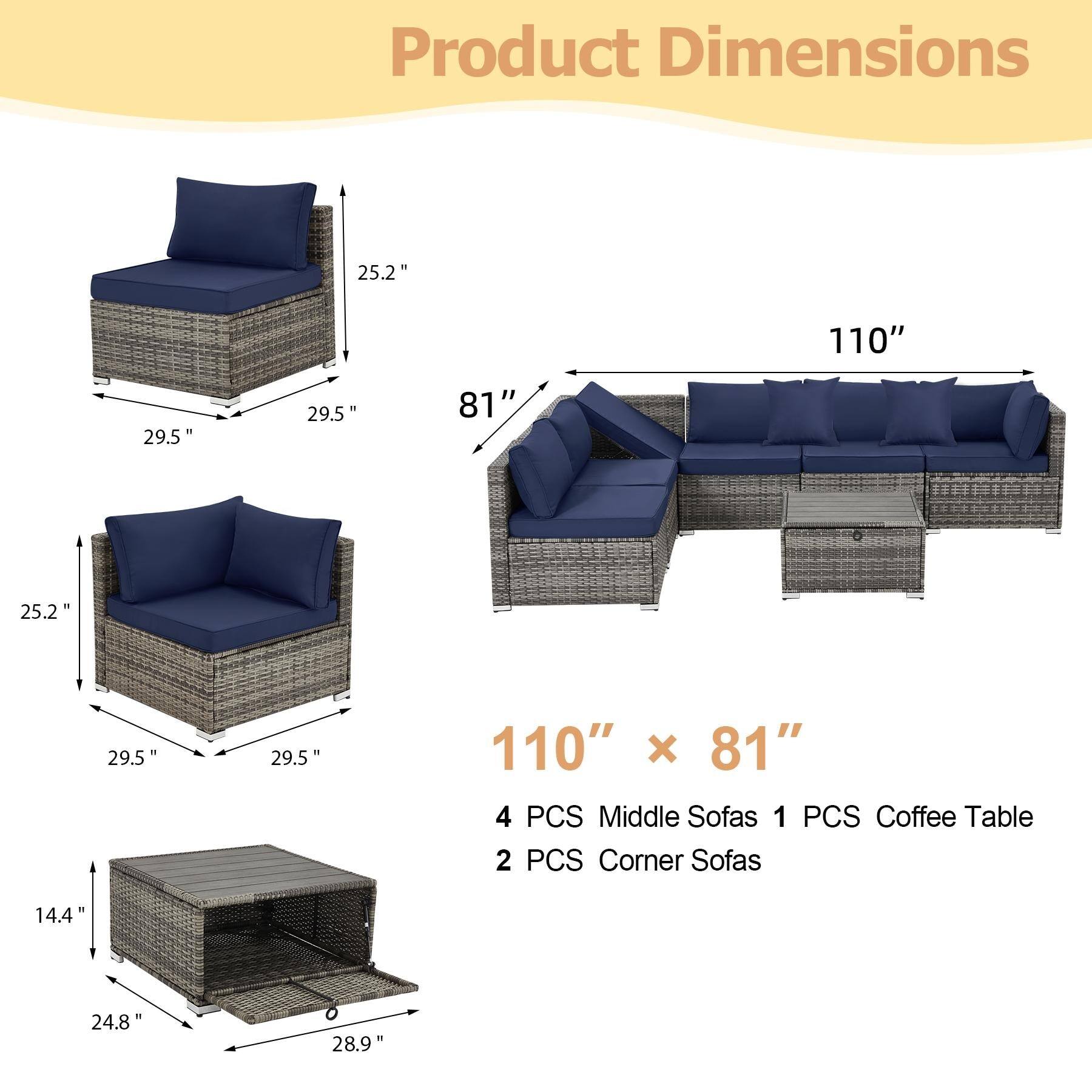 U HOMY 7 Piece Modular Outdoor Rattan Sofa Set – All Weather Wicker ...