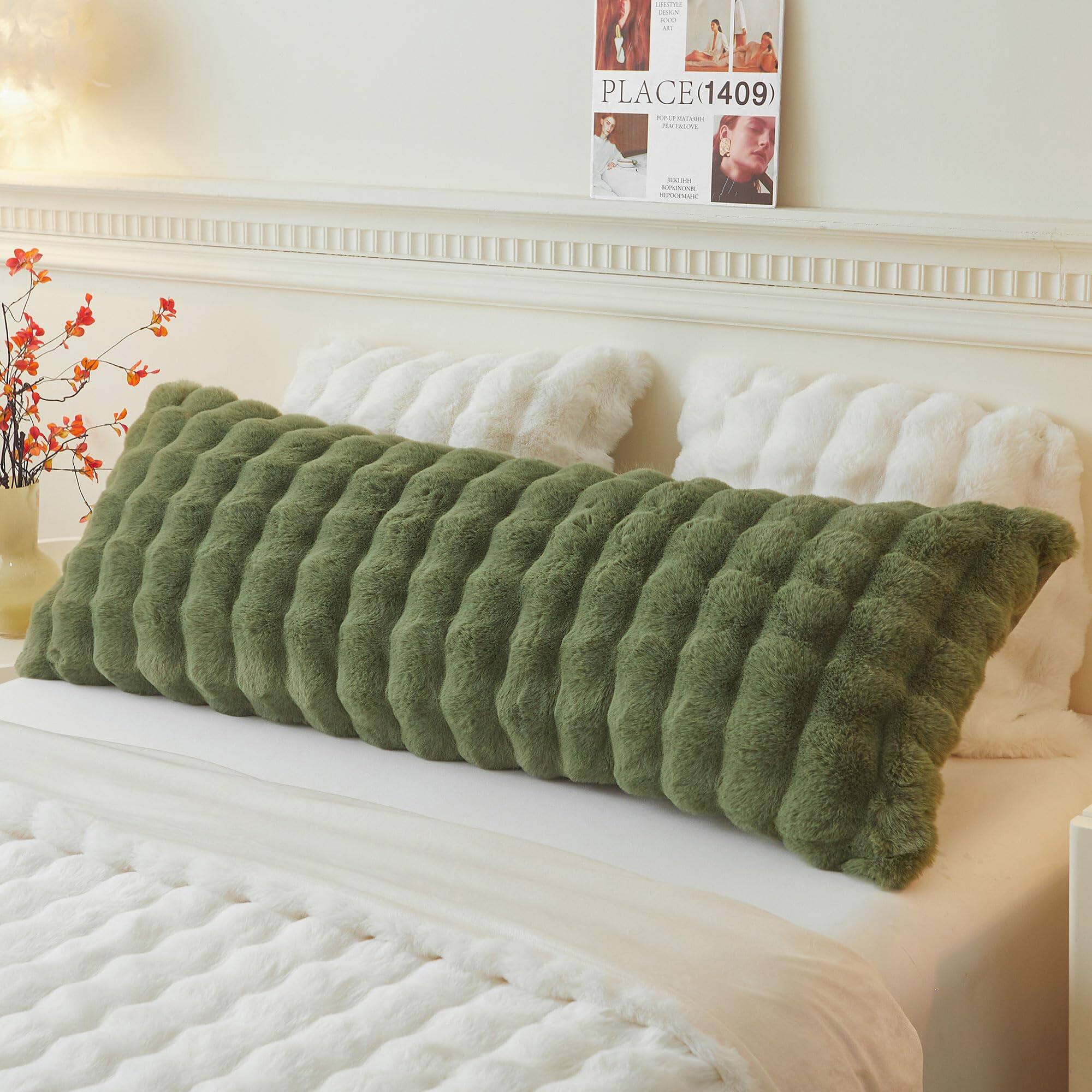Fabibe Fluffy Faux Rabbit Body Pillow Cover Luxury Shaggy Plush Bed ...