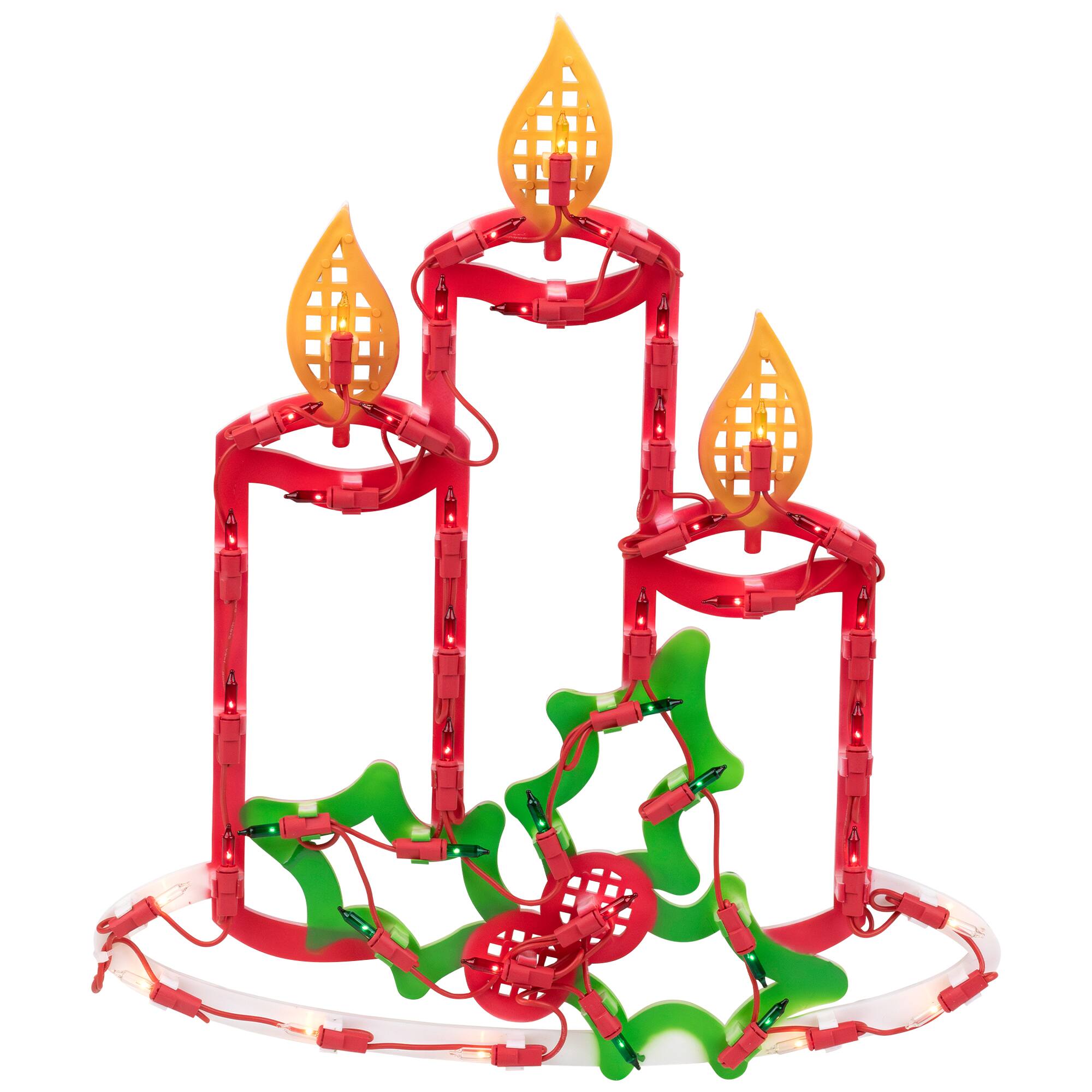 Northlight 16.5" Lighted Candles with Holly and Berry Christmas Window ...