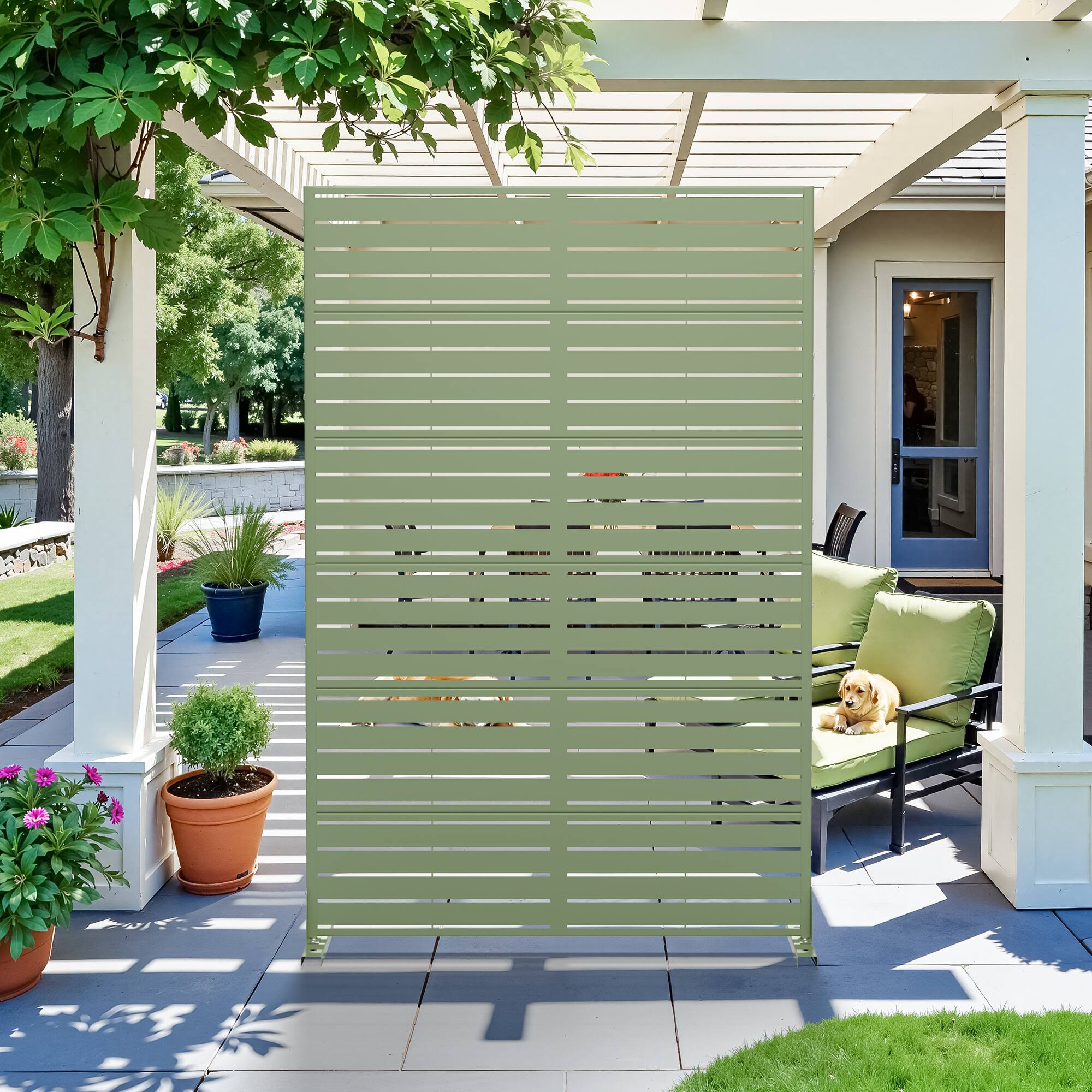 PexFix 72 in. x 47 in. Louvered Pattern Metal Outdoor Privacy Screen ...