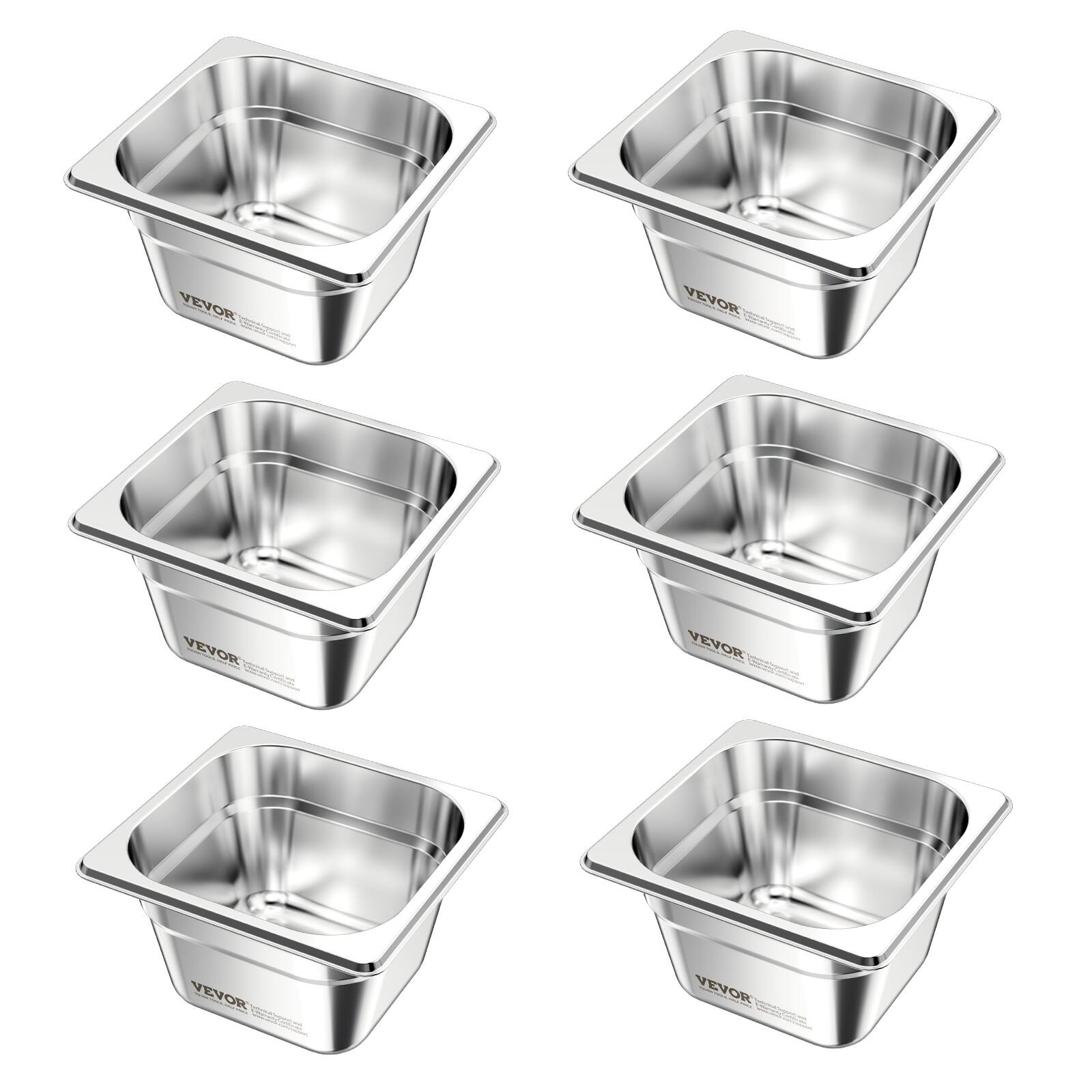 VEVOR 6 Pack Stainless Steam Hotel Pans, 1/6 Size Table Steam Pan, Anti ...