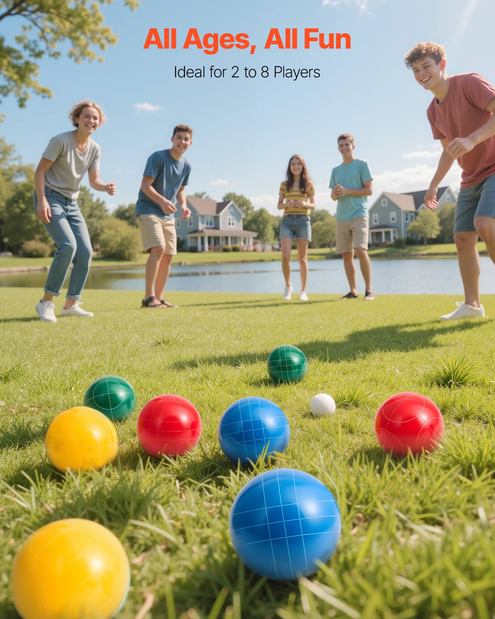 VEVOR Bocce Ball Set, 100 mm, with 8 Resin Balls, Pallino, Carrying Bag ...