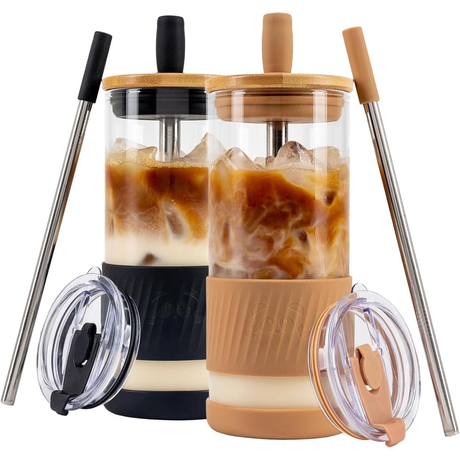 Fabibe Glass Cups With Lids and Straws 20 Fl Oz Perfect Size Iced ...