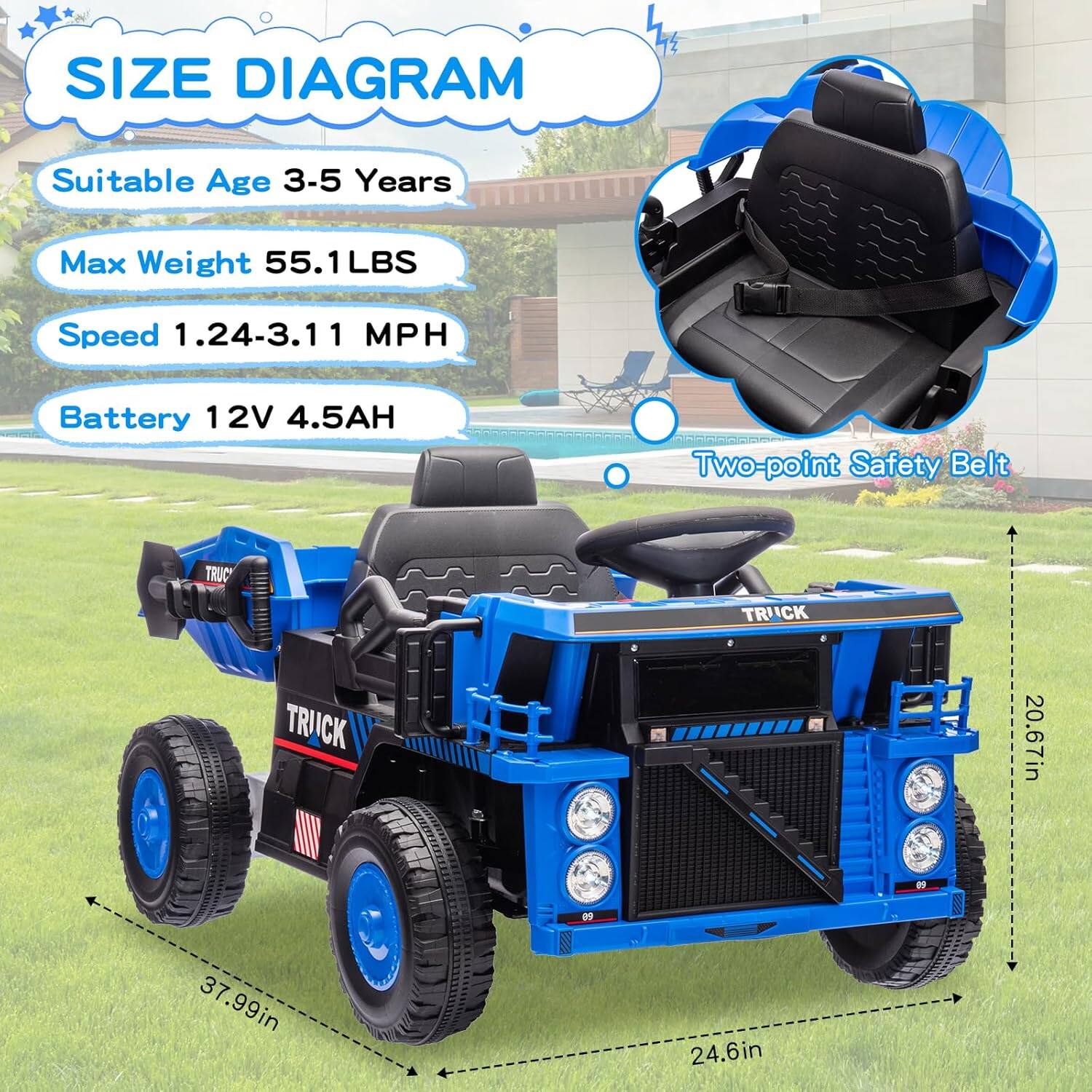 Qeetex 12V Kids Ride On Dump Truck, Electric Construction Car w/Remote ...
