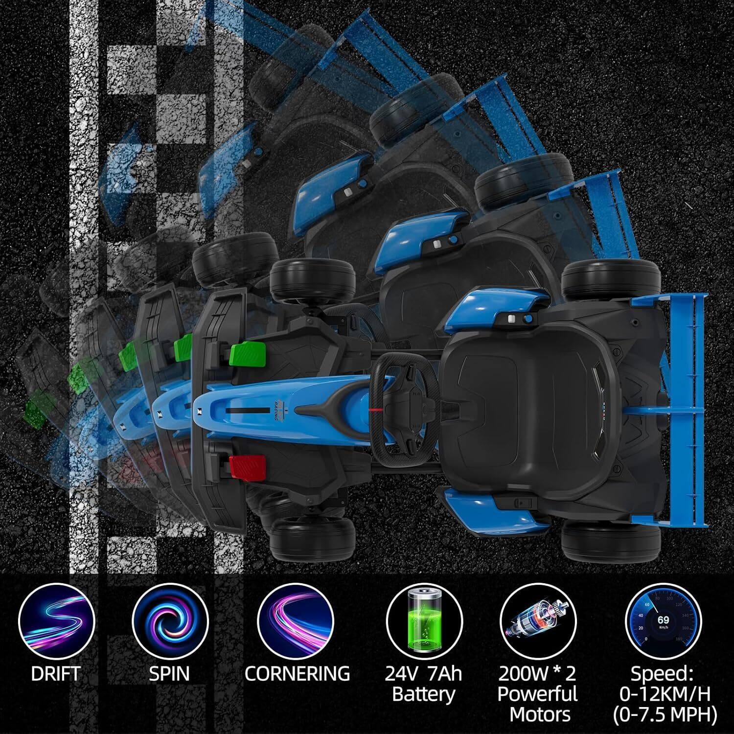 Qeetex 24V Go Kart, High Speed Drifting Kart Car Riding Vehicle Toy for ...