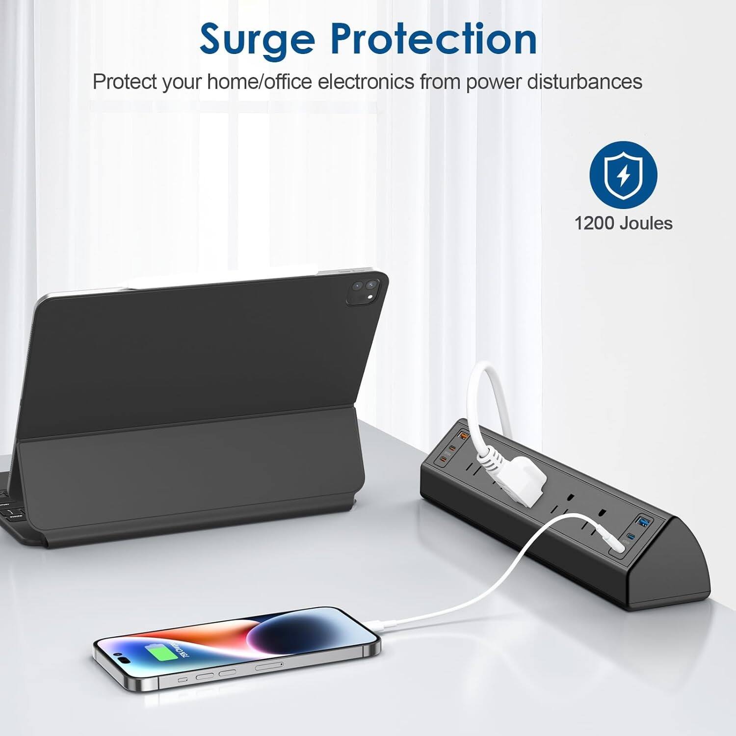 PARKER SLATER Desk Clamp Power Strip with 5 Outlets, 6 USB Ports (45W ...