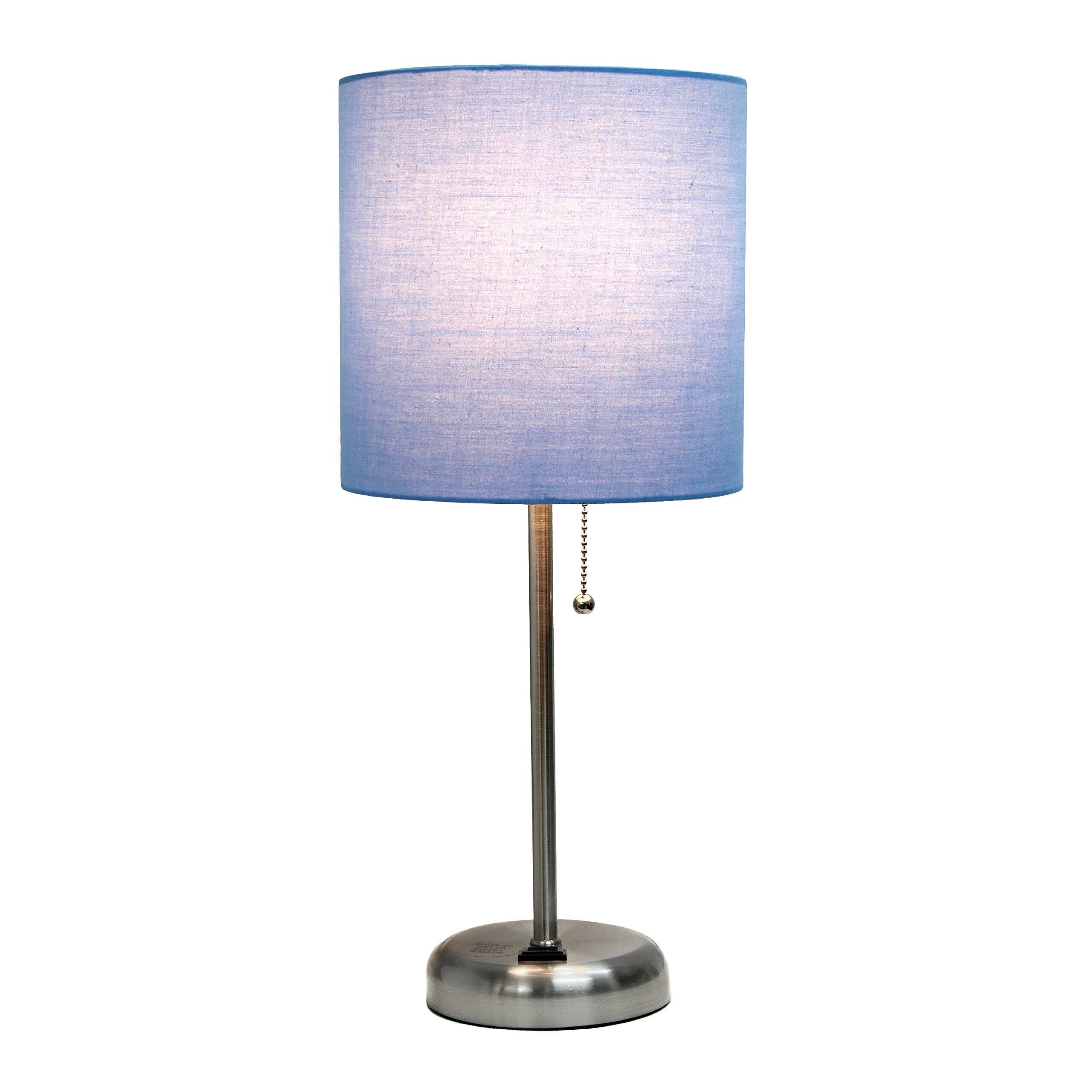 TECH SAFARI Brushed Steel Stick Table Desk Lamp With Charging Outlet ...