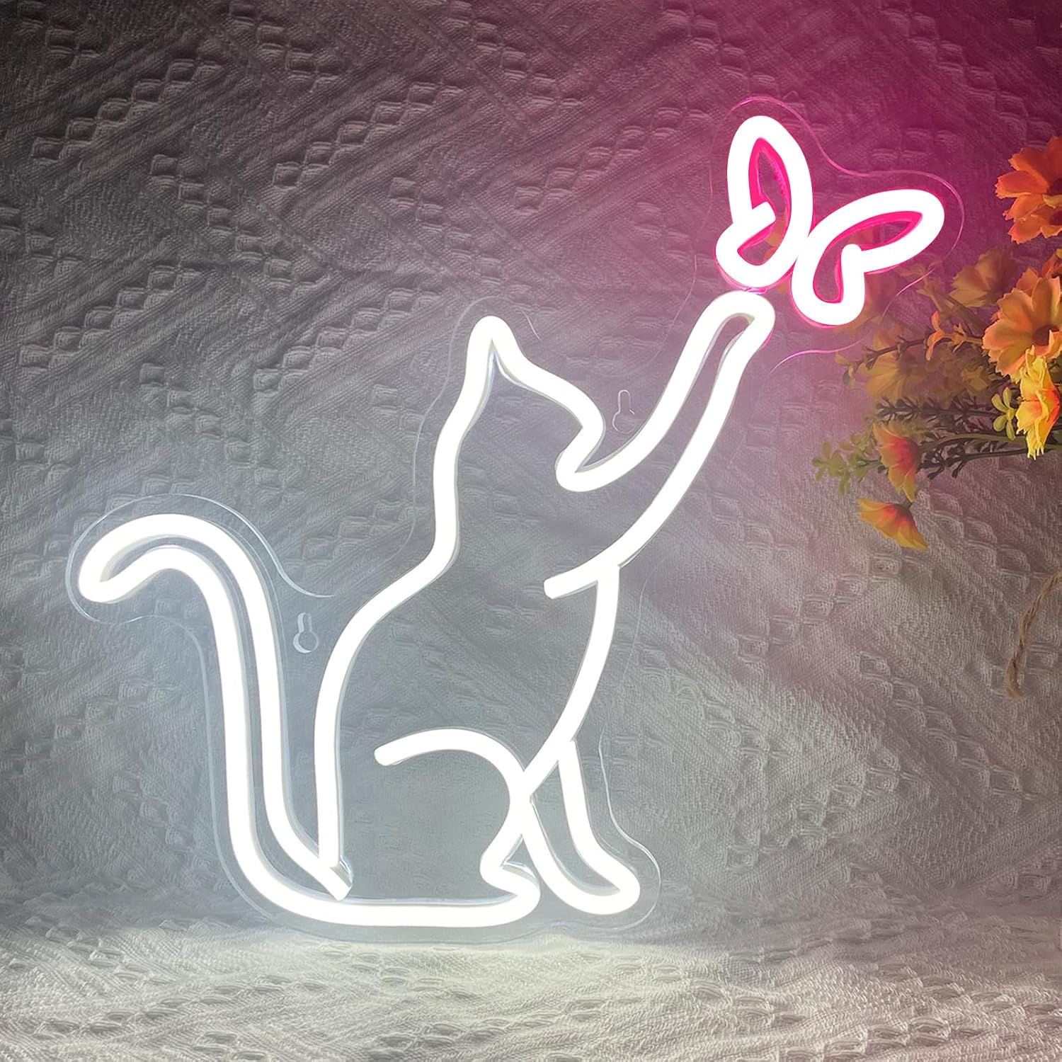 Auledio Cat Neon Signs, Cat Butterfly LED Neon Sign for Wall Decor ...