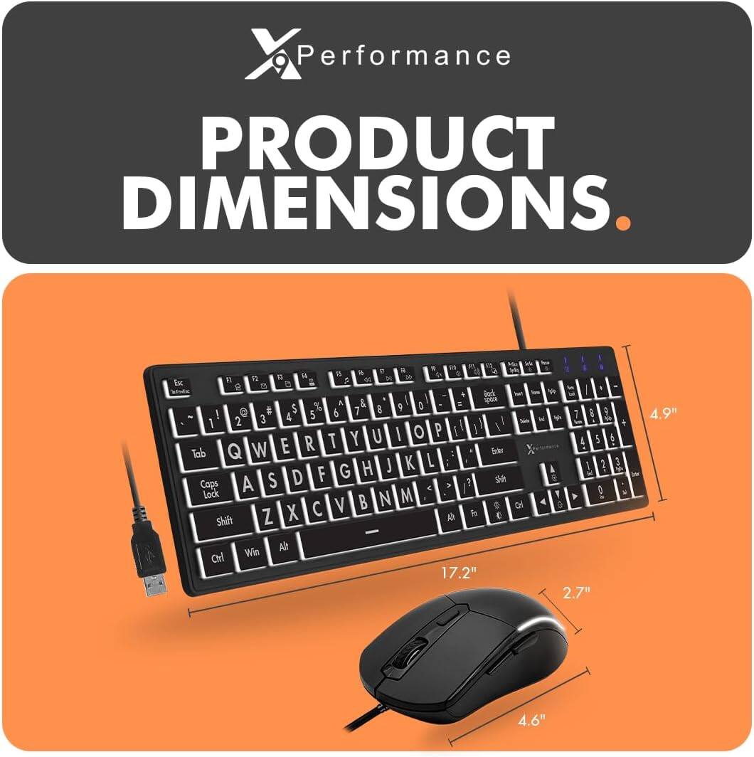 X9 Wired Keyboard and Mouse Combo Large Print Backlit Keyboard and ...