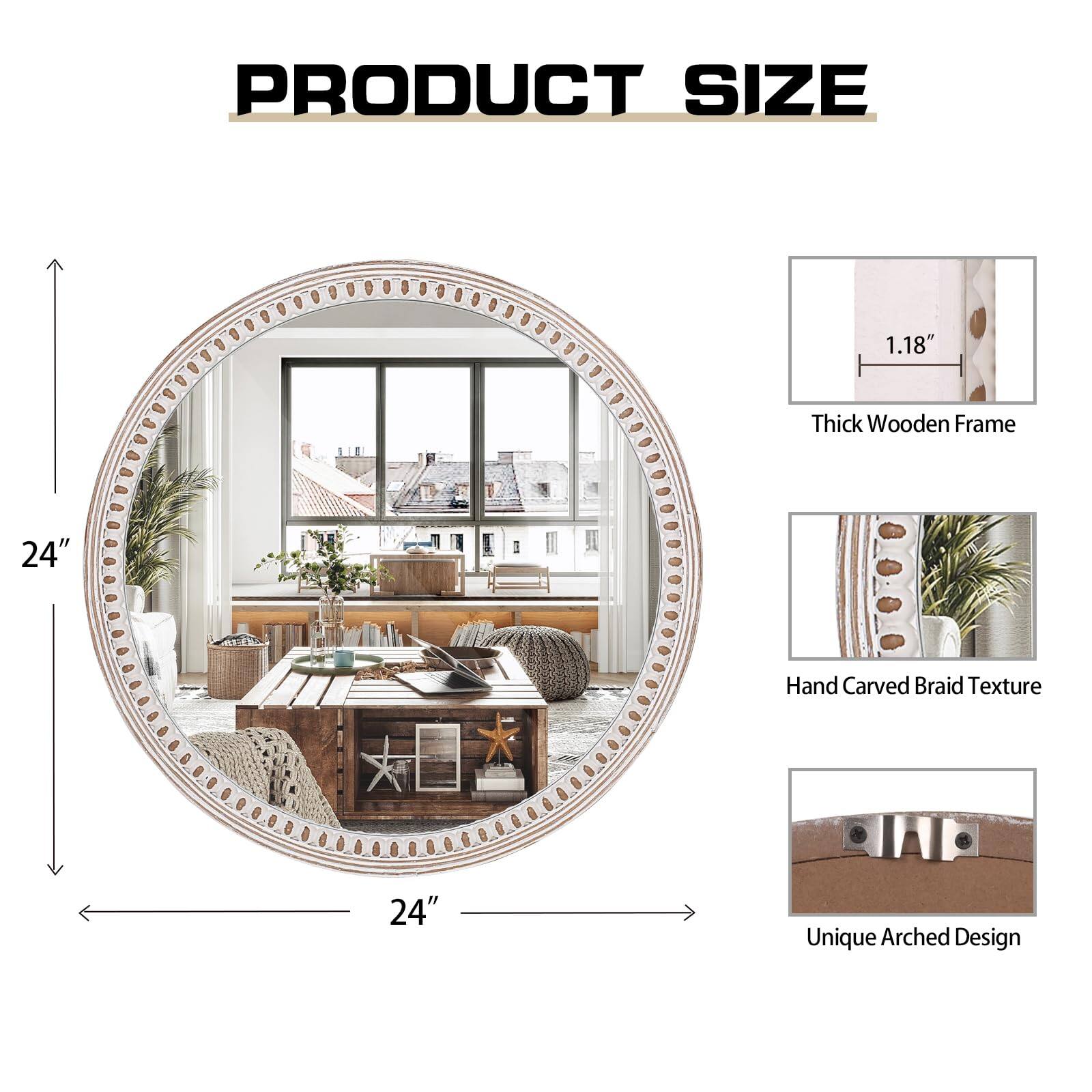 Skar Audio 24 Inches Decorative Round Wood With Bead Rustic Farmhouse ...