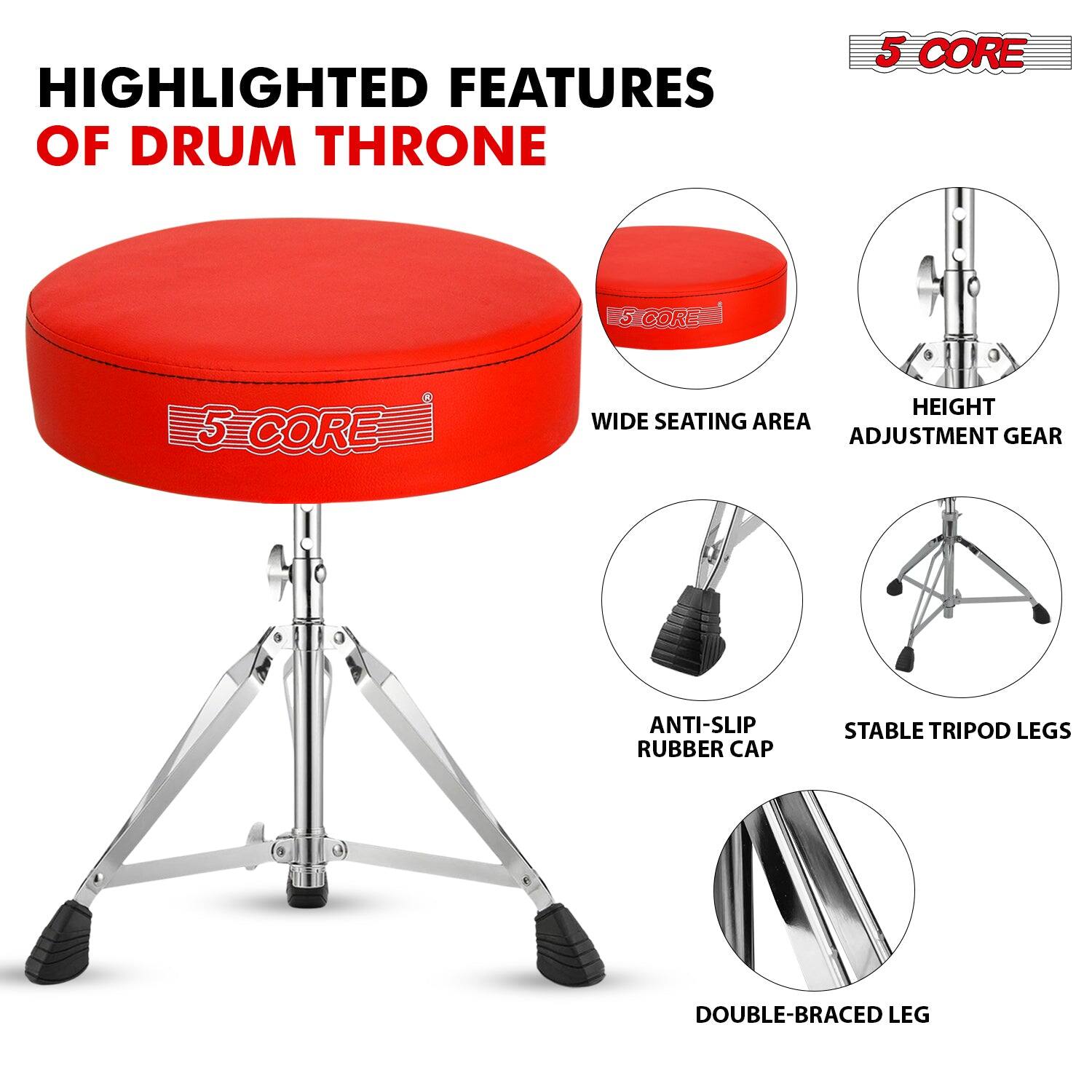 5 CORE Drum Throne 3" Thick Padded Comfortable Guitar Stool Drummer ...