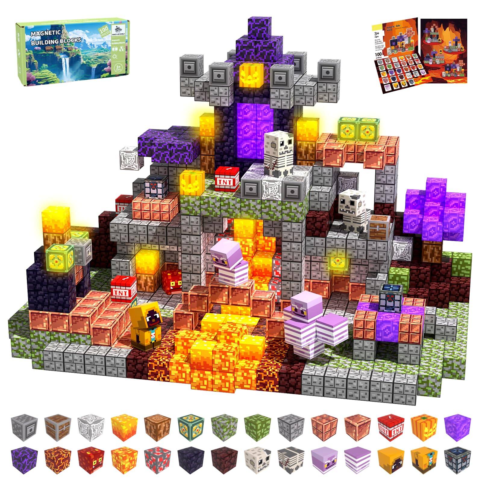 EZTW1 100 Magnetic Blocks Building Toys For Stacking Stem Sensory And 3 Magnetic Blocks for Kids ...