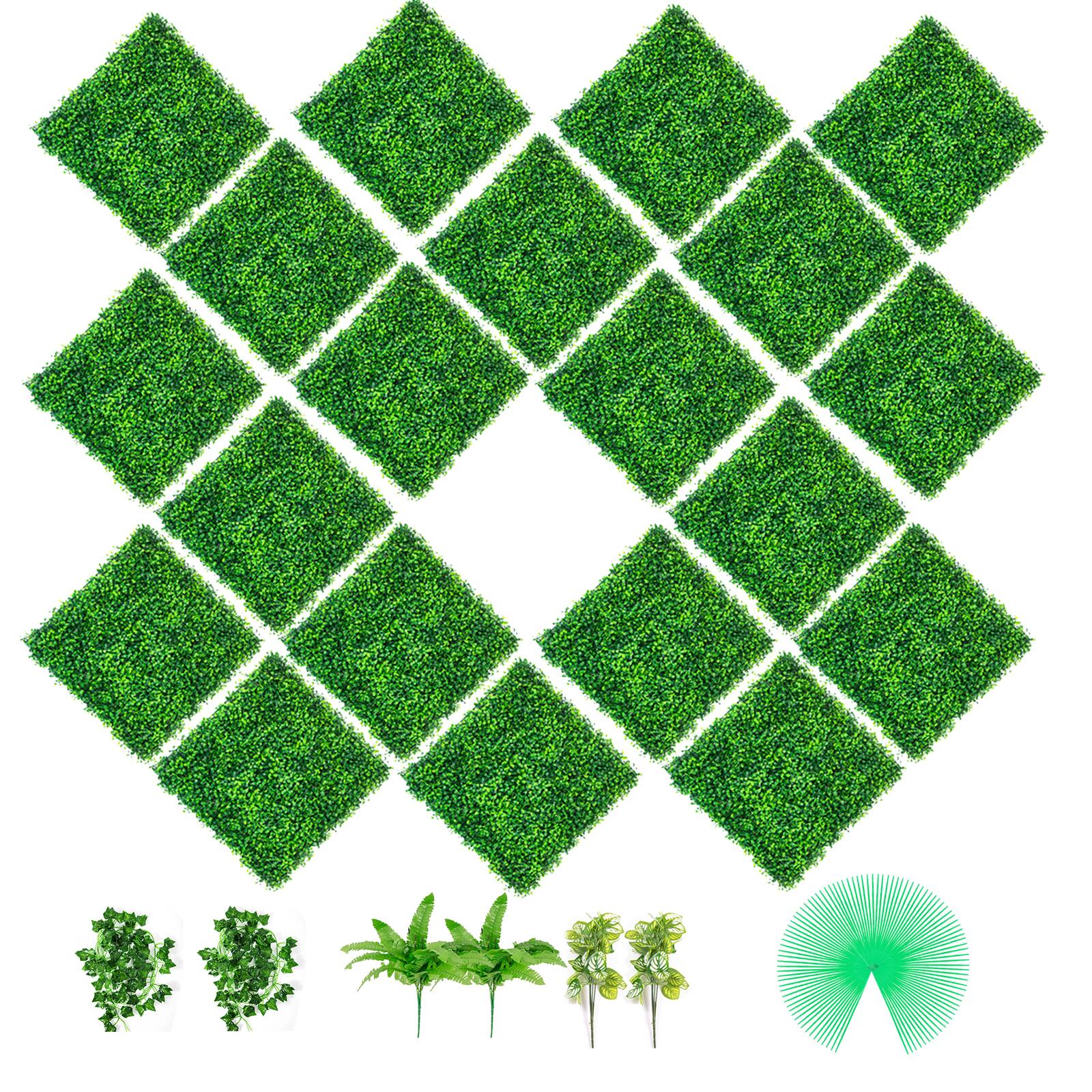 VEVOR Artificial Boxwood Panels, 20 PCS 20\"x20\" Boxwood Hedge Wall ...