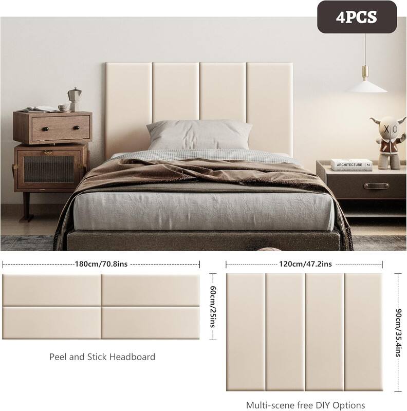 wowmax Peel & Stick Faux Leather Headboard Waterproof 3D Wall Panel for ...