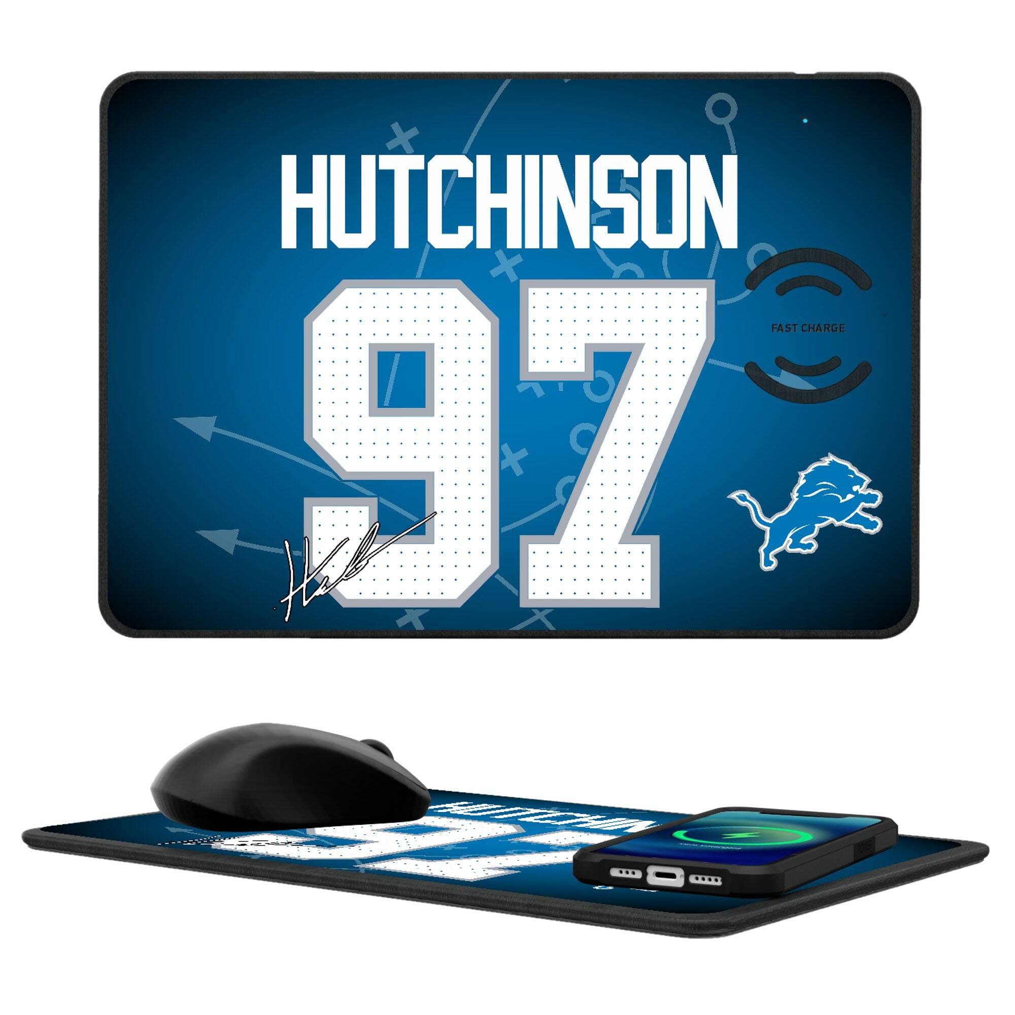 Keyscaper Aidan Hutchinson Detroit Lions Wireless Charger and Mouse Pad ...