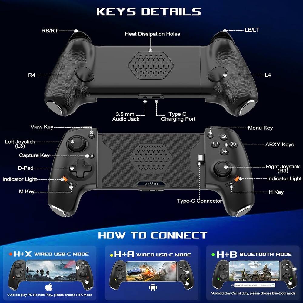 ACJPR USB C Mobile Gaming Controller, Hall Joysticks, Custom Keys ...