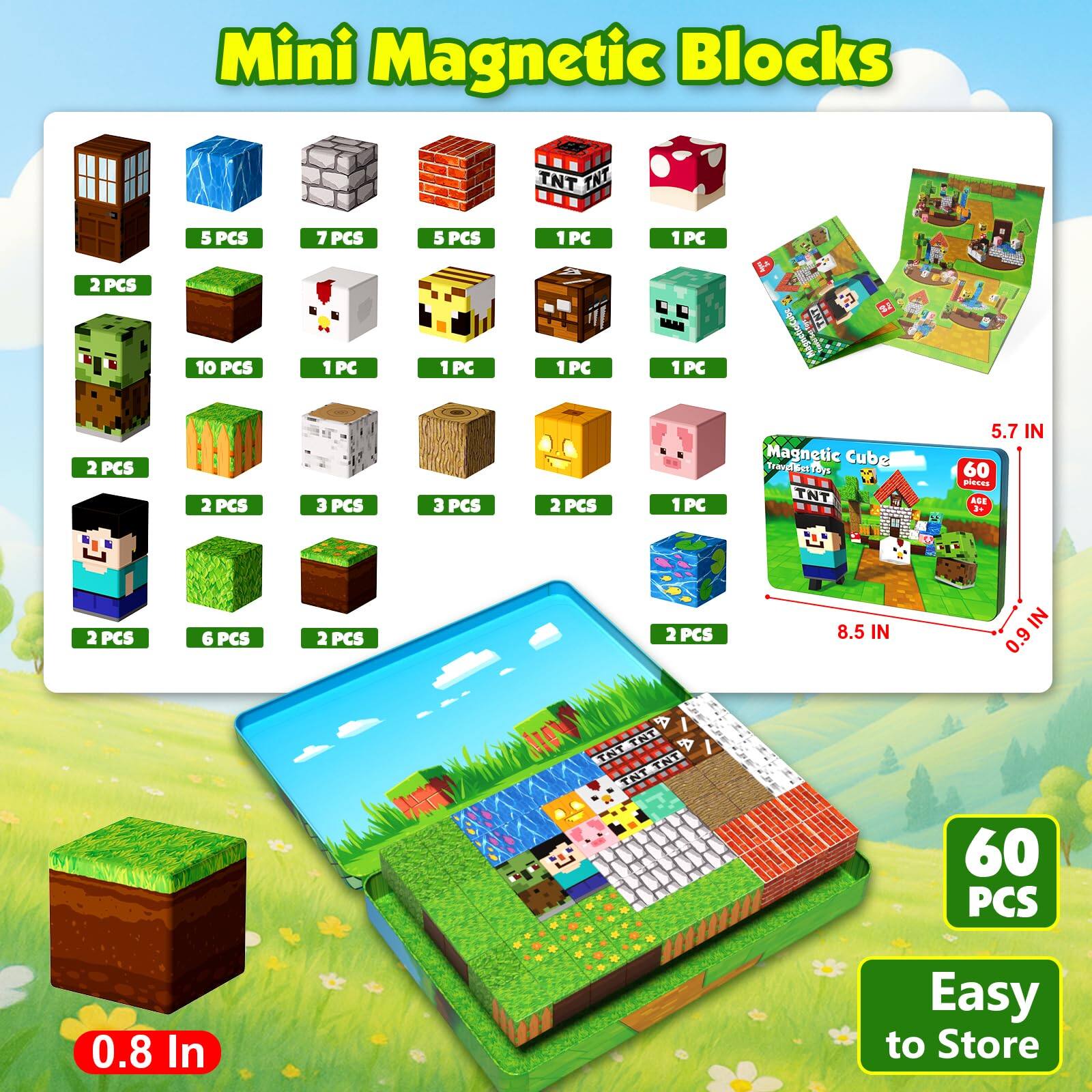 Leash Valley 60 Magnetic Blocks With Metal Box 0.8in Mini Building ...