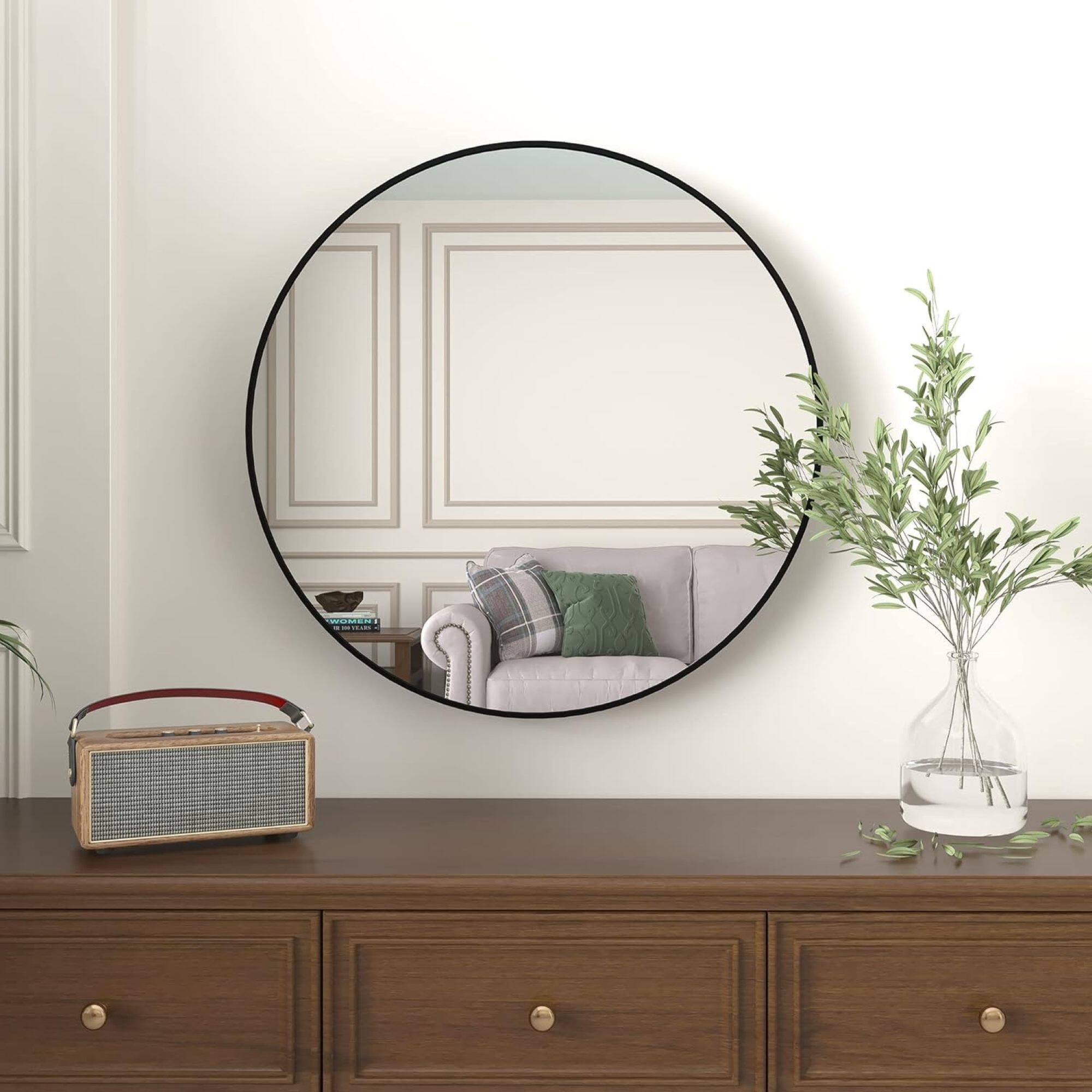 ELEMENT ACE Large Round Wall Mirror with Metal Frame Elegant Modern ...