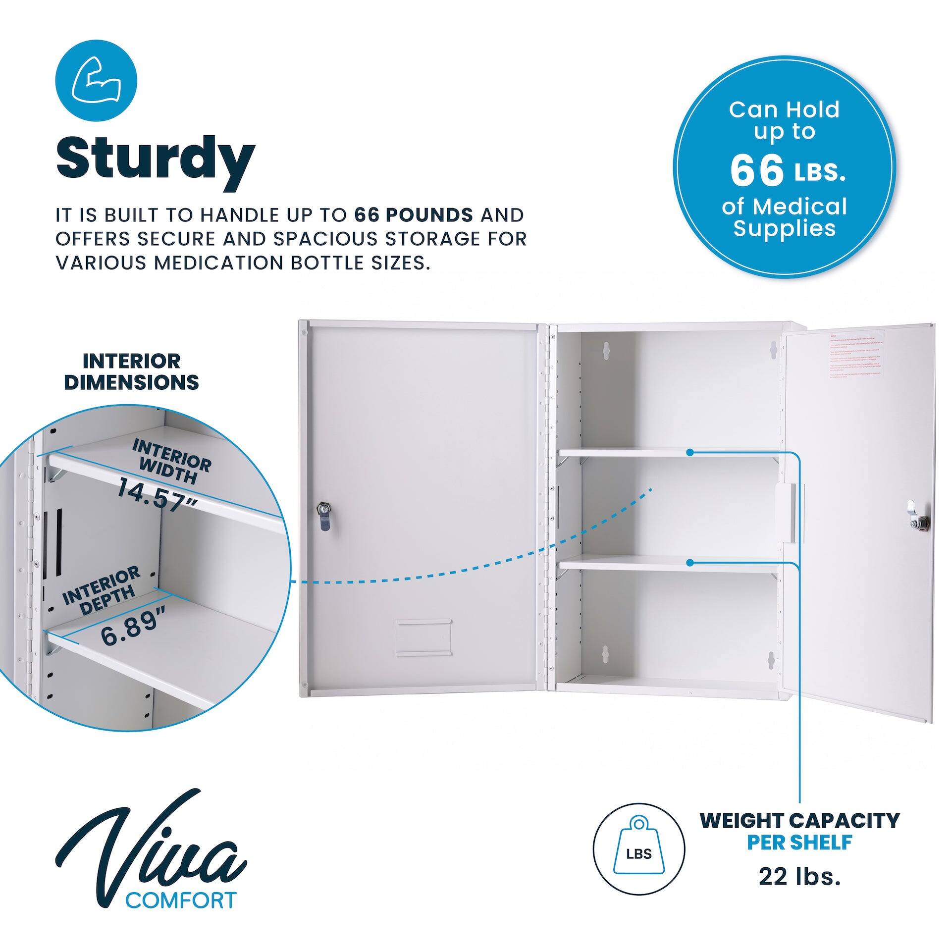 Viva Comfort Large Double Door Bathroom Locking Secure Storage Medicine ...