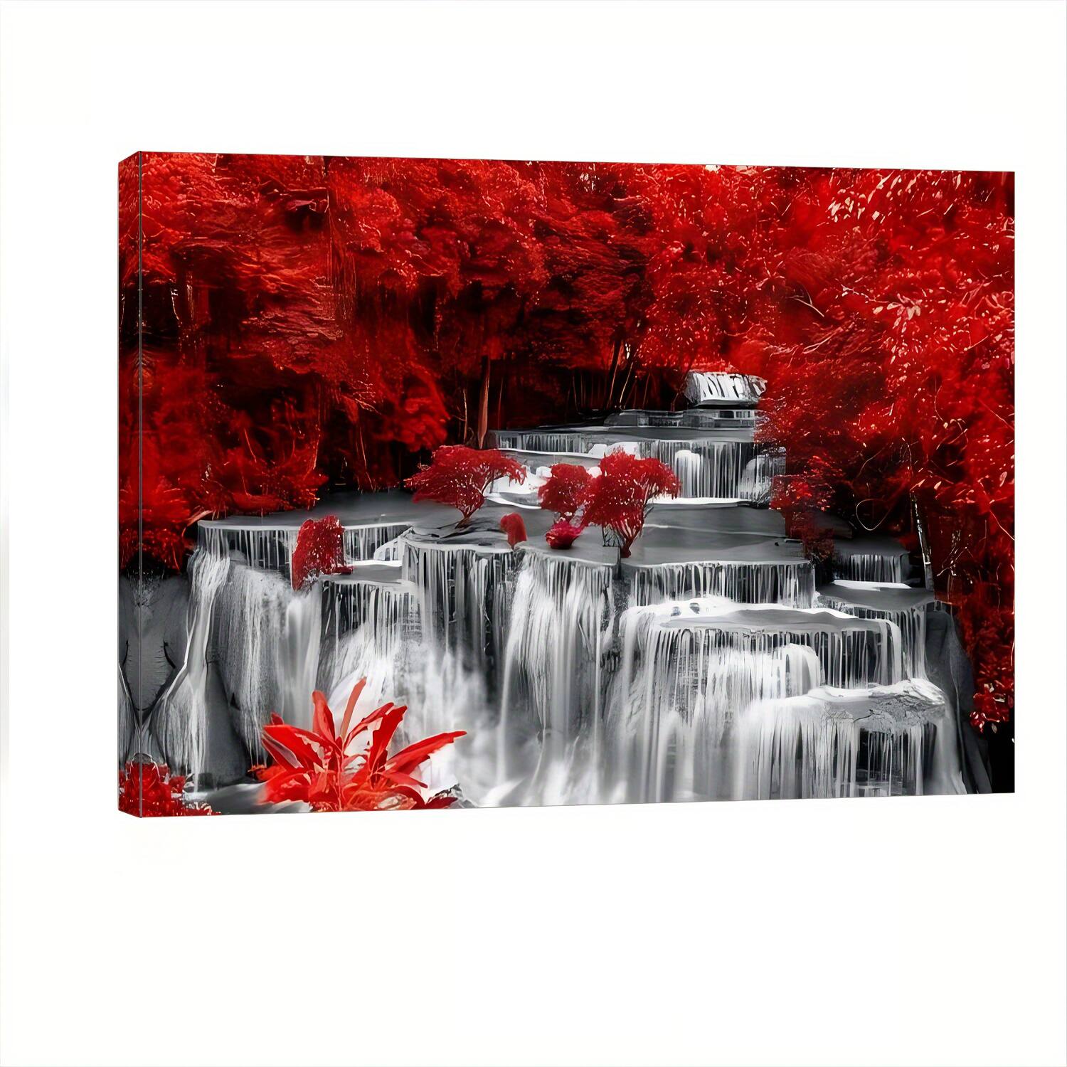 blue 1 piece canvas painting with wooden frame, ready to hang, red ...