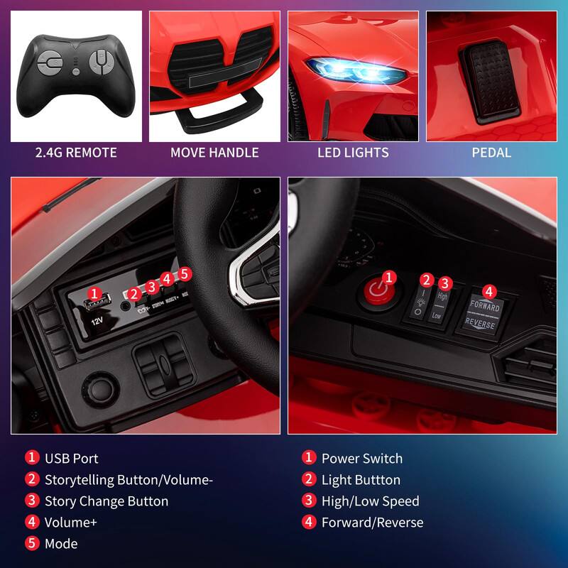 Qeetex 12V Ride On Car for Kids,with Remote Control,3 Speed,Led Light ...