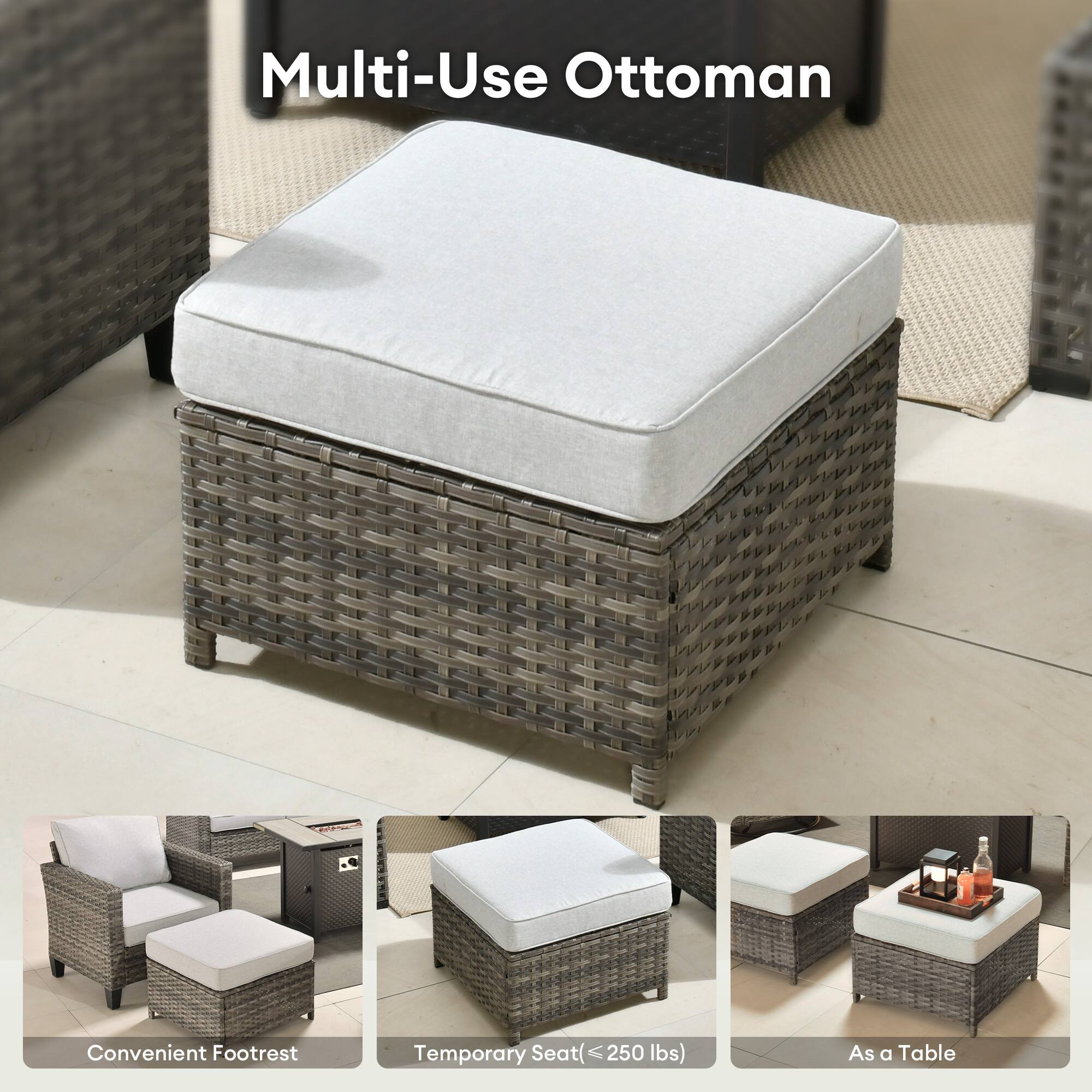 Ovios 6 PCS Patio Furniture Set, 3 Seat Cushioned Sofa, Swivel Chairs with Ottoman & Side Table ...