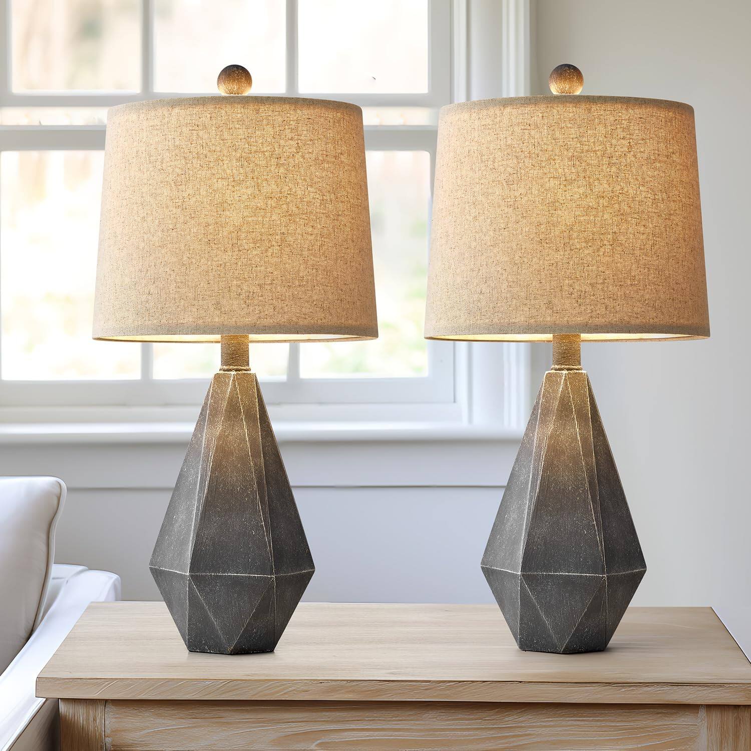 HM 1810 PoKat Rustic Farmhouse Table Lamp Sets Living Room Bedroom Deep ...