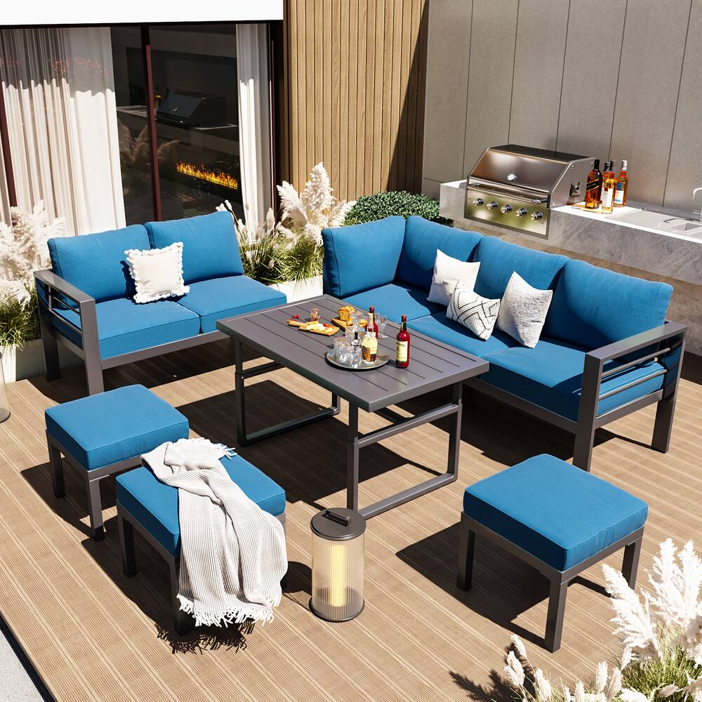 Mondawe 7 Piece Aluminum Corner Seating Set with Adjustable Lift Table ...