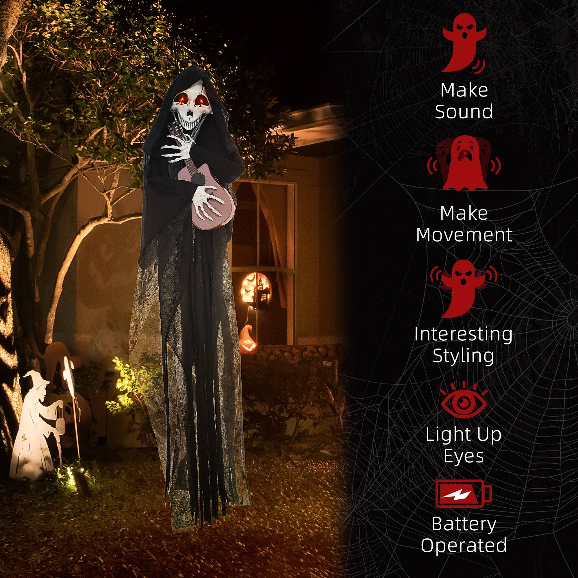 Boyel Living 4.3ft Halloween Animatronic Grim Reaper with Guitar Motion ...