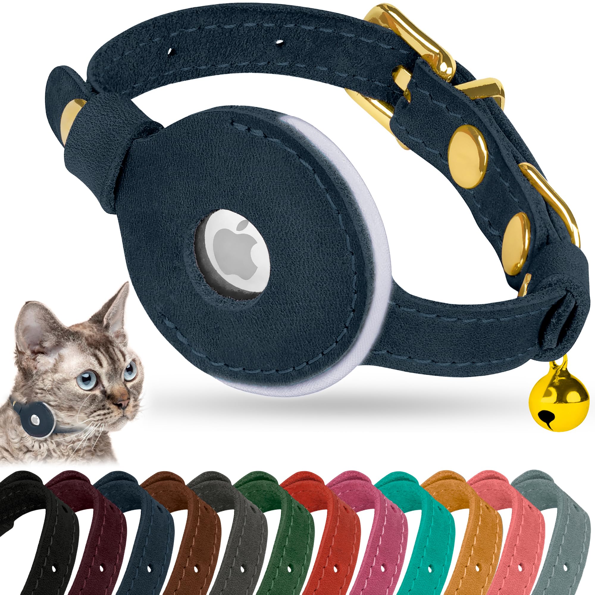 Leash Valley Refurbished Excellent Reflective Leather Airtag Cat Collar ...