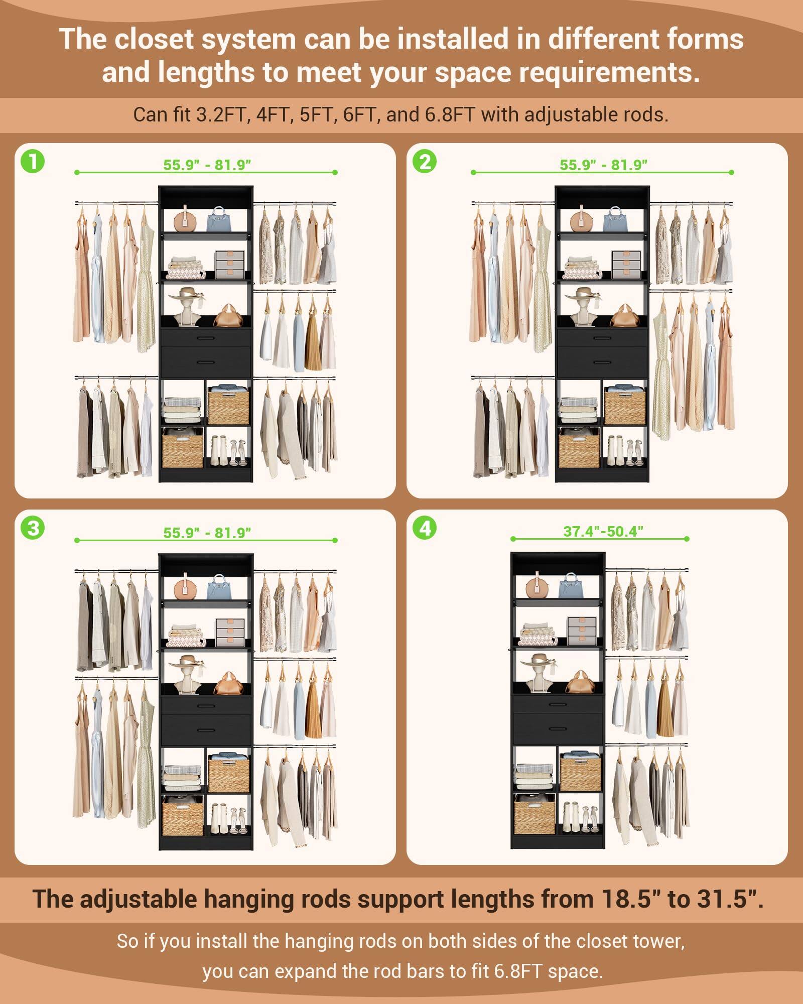 Aheaplus Small Closet System, 3.2 6.8FT Adjustable Closet Organizer ...