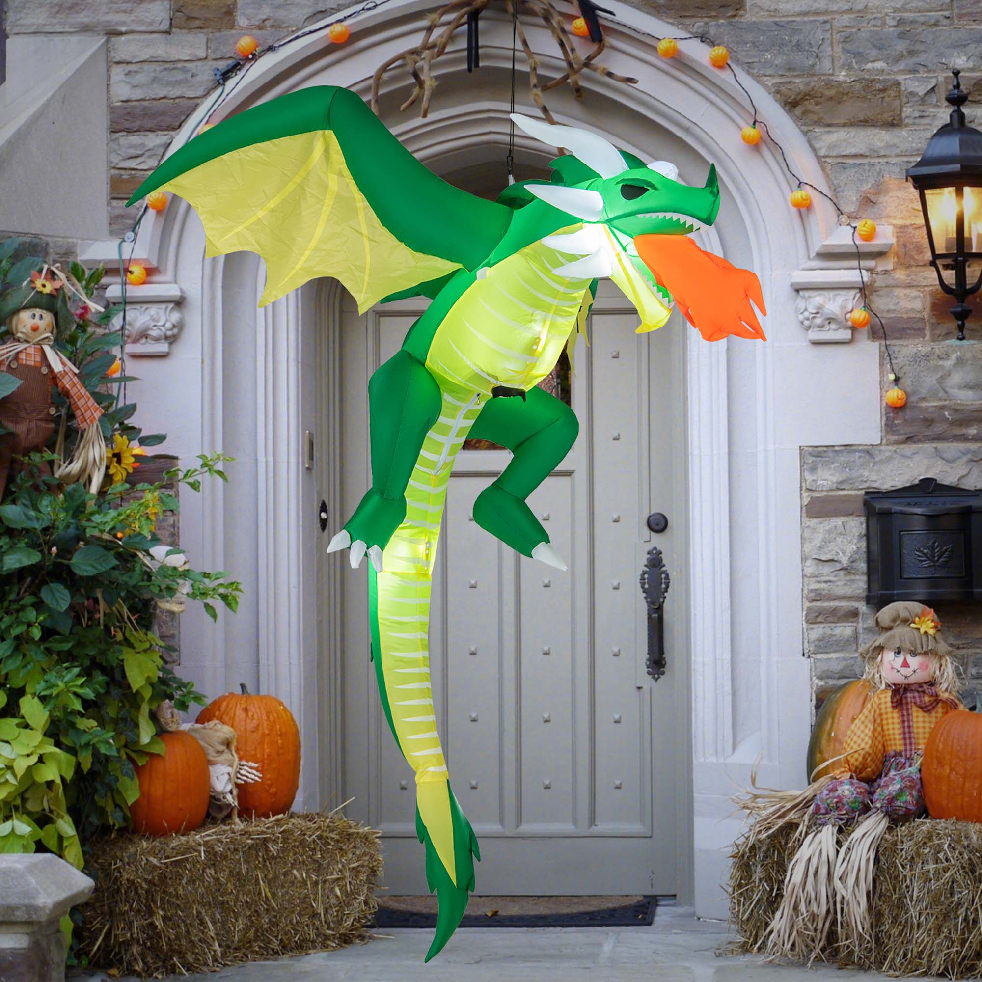 Costway 5 FT Hanging Halloween Inflatable Fire breathing Dragon Flying Decoration Yard ...