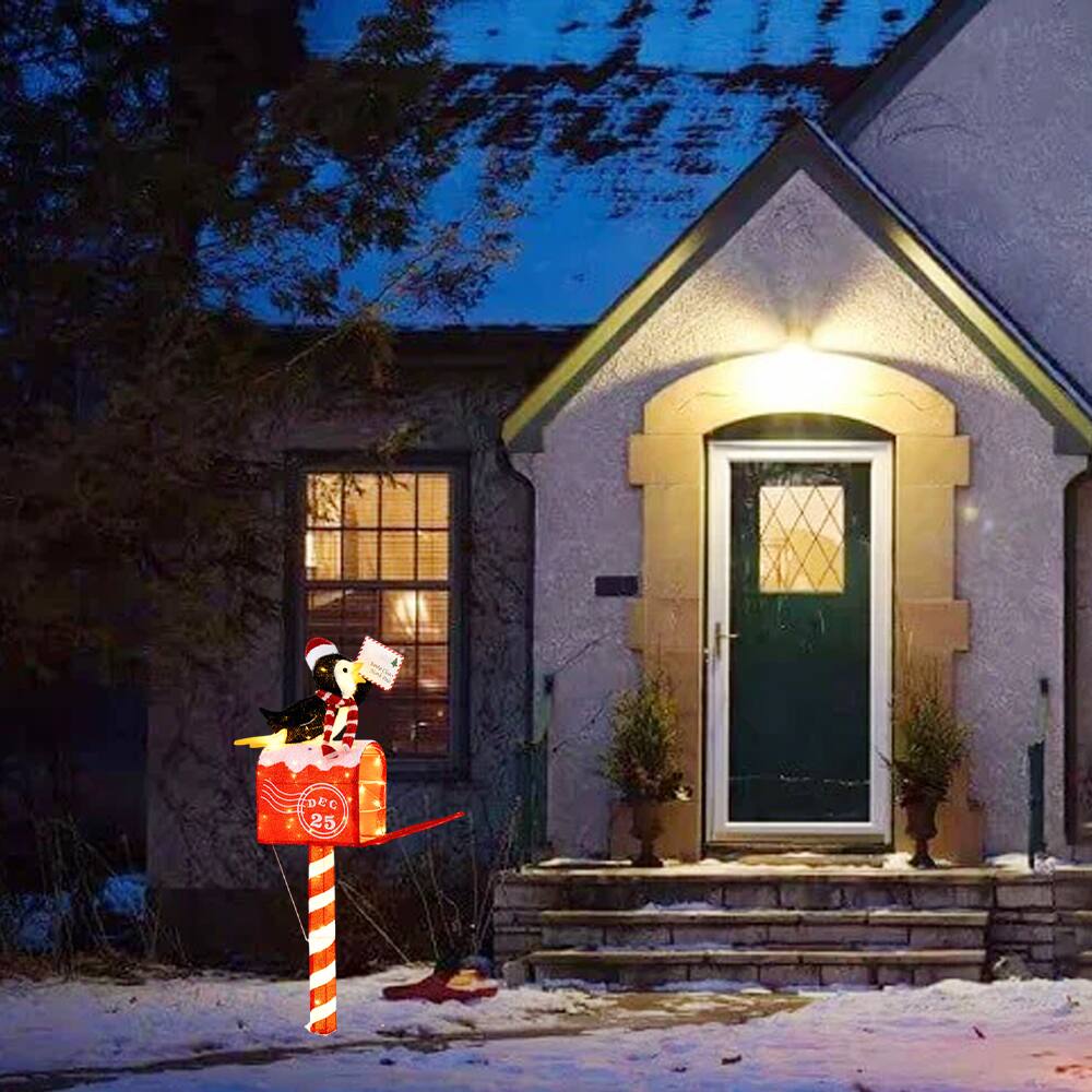 BreeBe 4.8ft Pre Lit Christmas Penguin on Mailbox Decoration with 100 ...