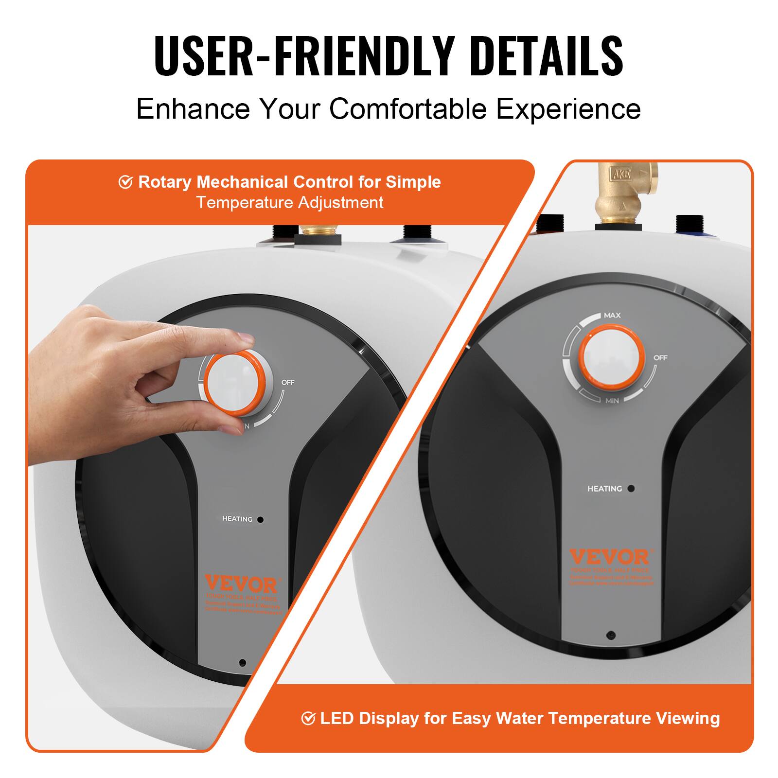 VEVOR Electric Mini Tank Water Heater 2.5 Gallon Tank, 1440W Hot Water Boiler Storage White D10 ...