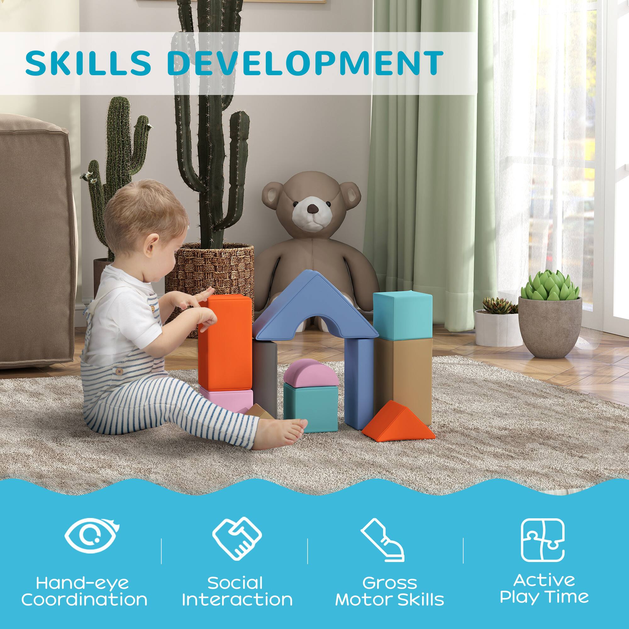 Qaba Soft Play Set, 11 Piece Foam Blocks, Toddlers 6 72 Months, Foam ...