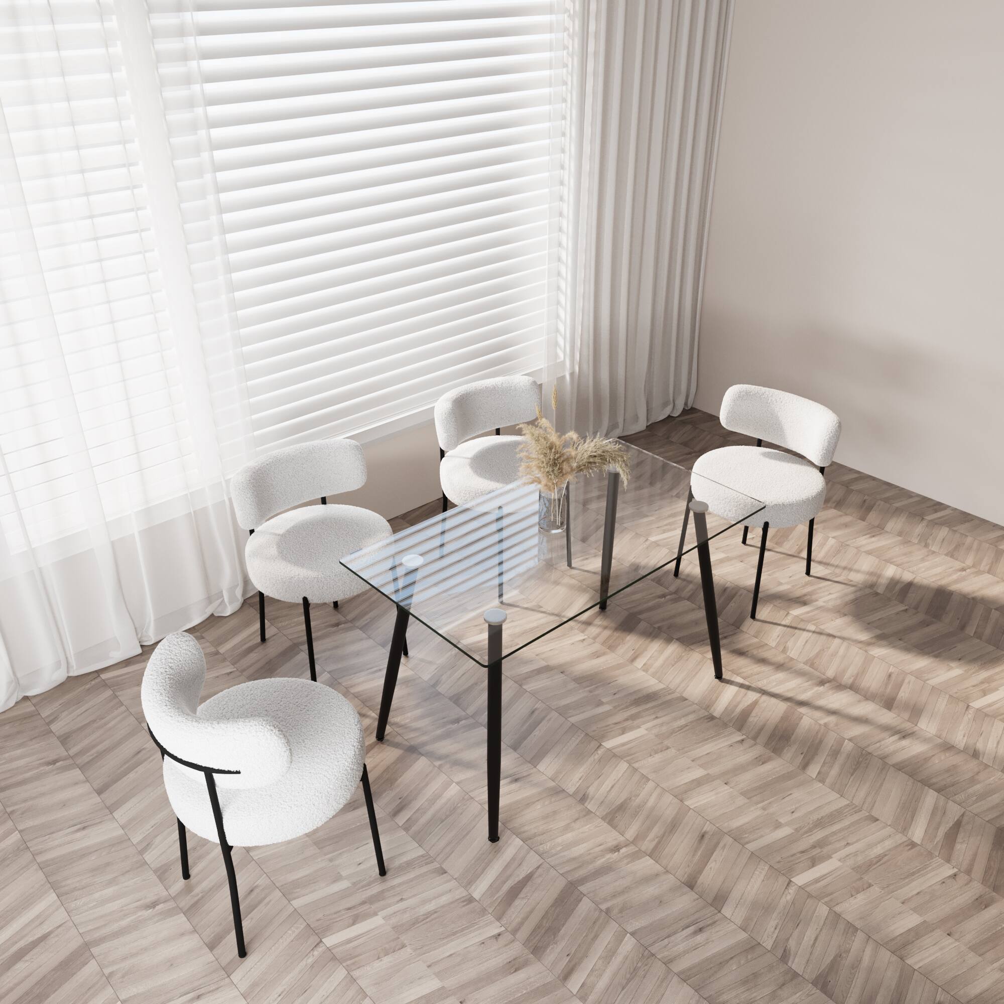 TinyHomie 51 Modern Minimalist Rectangular Glass Dining Table 4 6 Seats ...