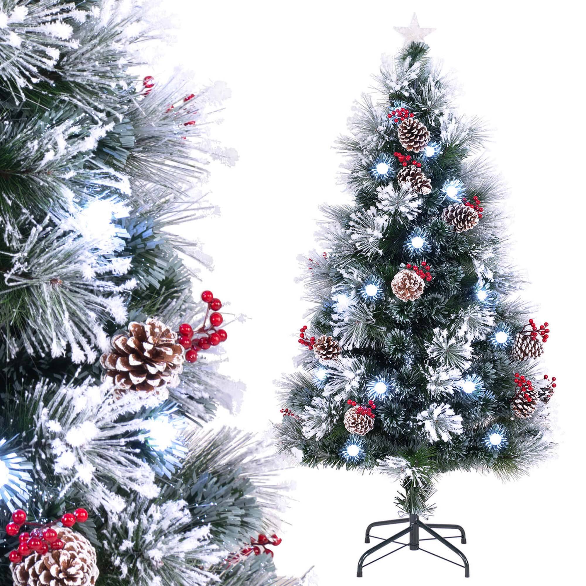 Costway 5 FT Flocked Christmas Tree Artificial Xmas Tree with 170 ...