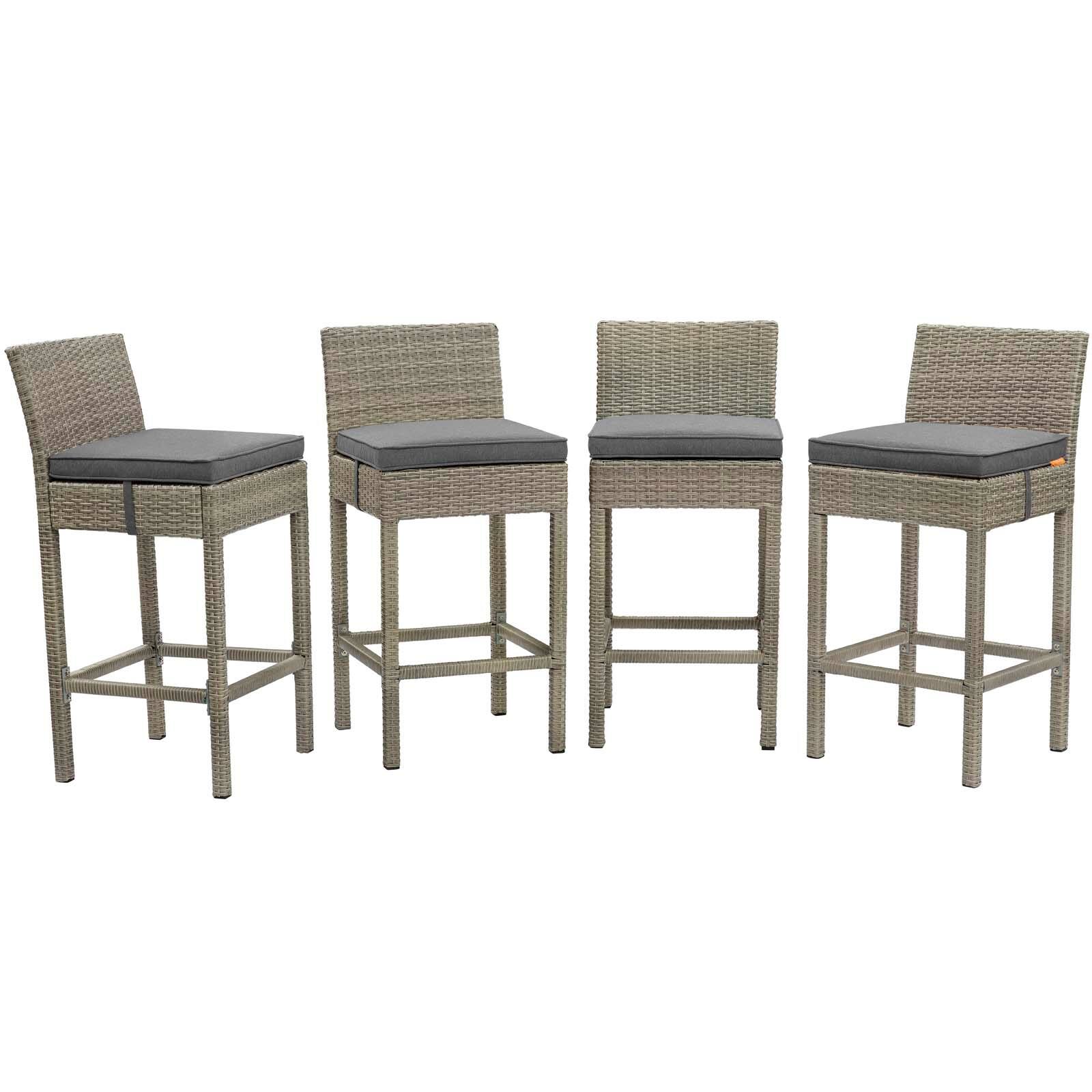 Conduit Outdoor Patio Wicker Rattan Bar Stool Set of 4 by Modway Light ...
