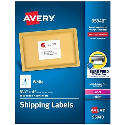 Avery Sure Feed Laser/Inkjet Shipping Labels, 3 1/3" x 4", 1,500 Labels ...