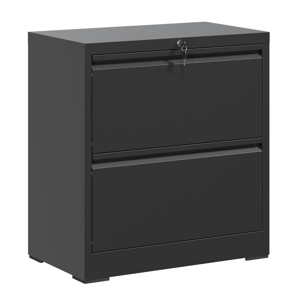 Loheer 2 Drawer Lateral File Cabinet with Lock Black Steel Filing ...