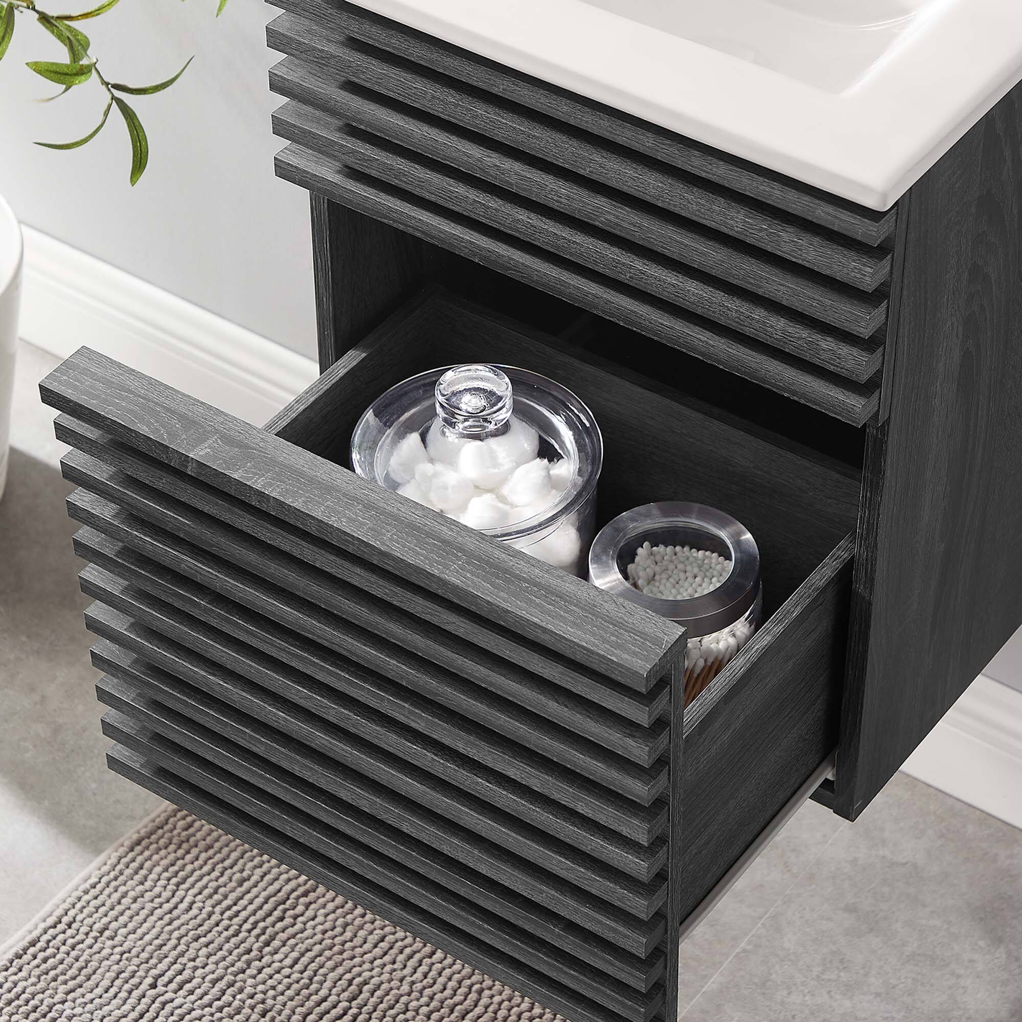 Modway Render Wall Mount Bathroom Vanity with White Basin Included ...