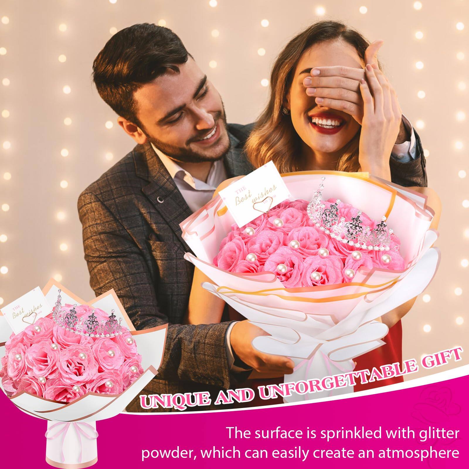 Stylel Star Glitter Roses Bouquet Pink Flower Artificial Flowers With ...