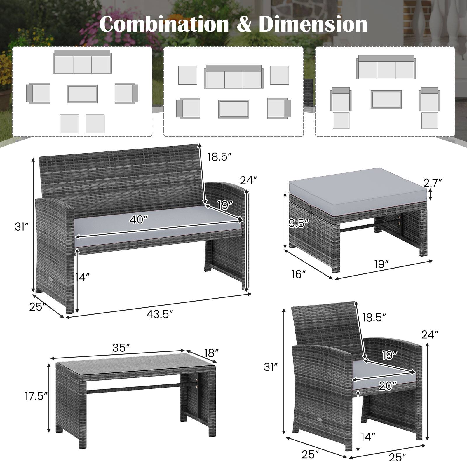 Gymax Set Of 6 Patio Furniture Outdoor Sectional Conversation PE Rattan ...