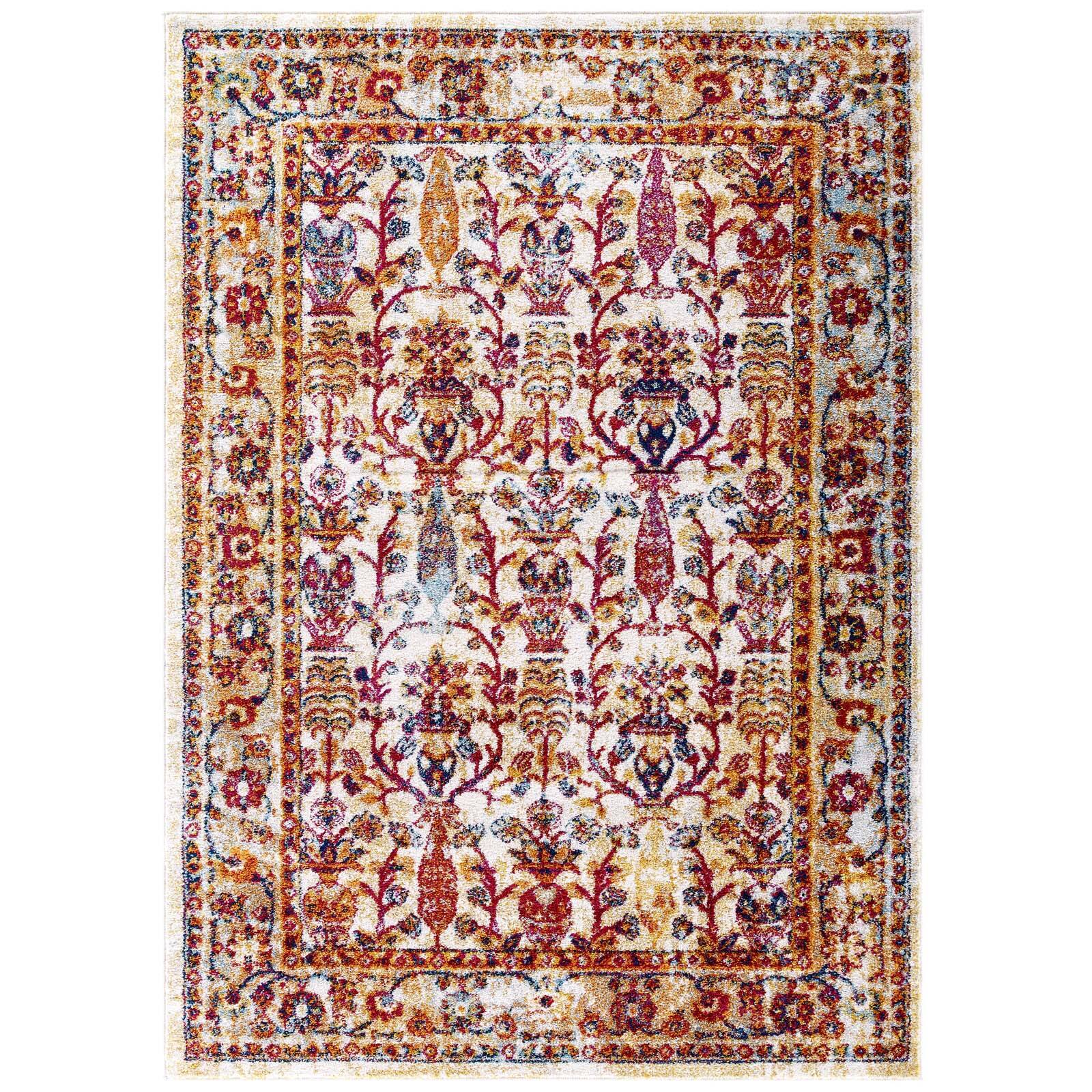 Modway Entourage Jessa Distressed Vintage Floral Lattice Area Rug Ivory ...