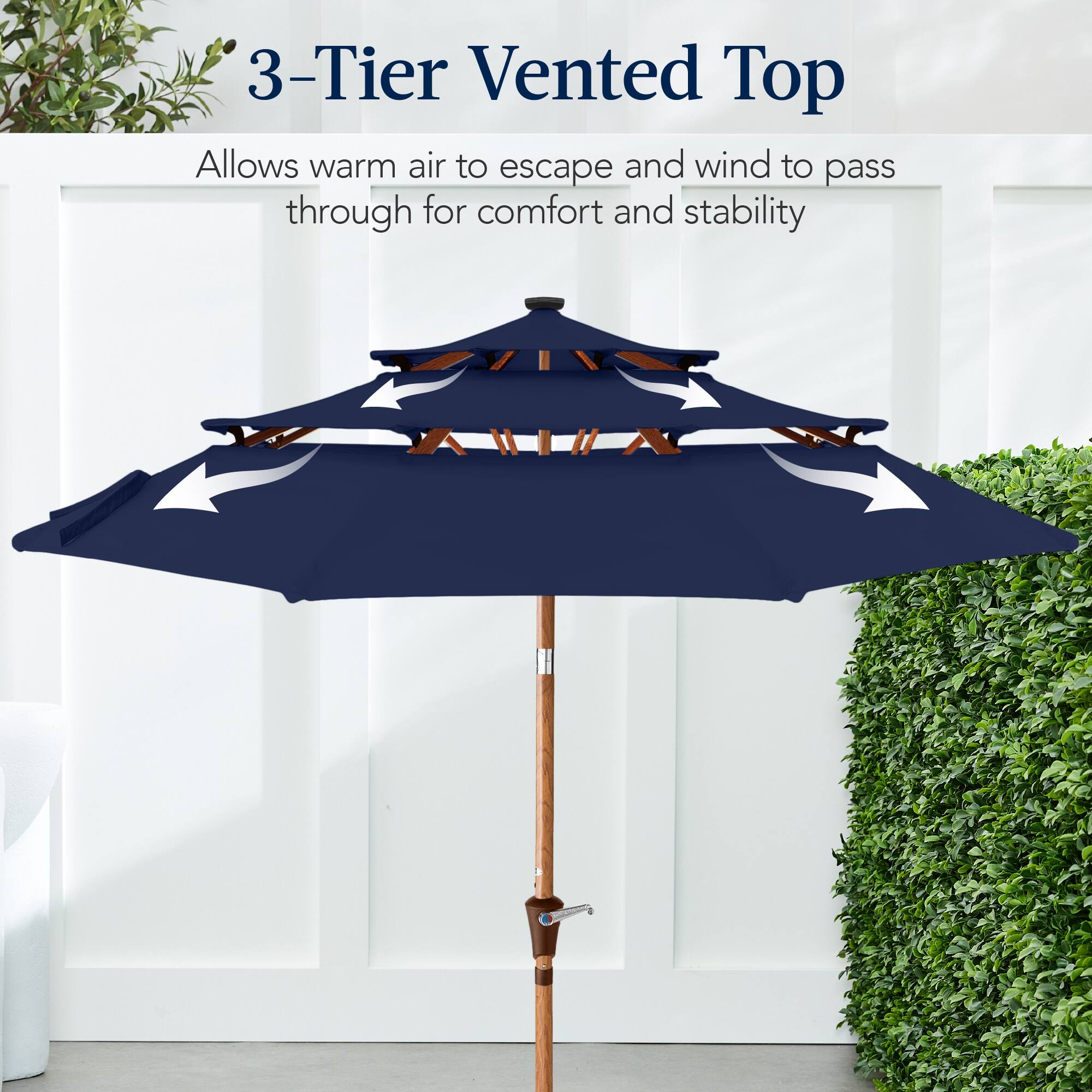 Best Choice Products Woodgrain Pattern 10ft 3 Tier Solar Patio Umbrella ...