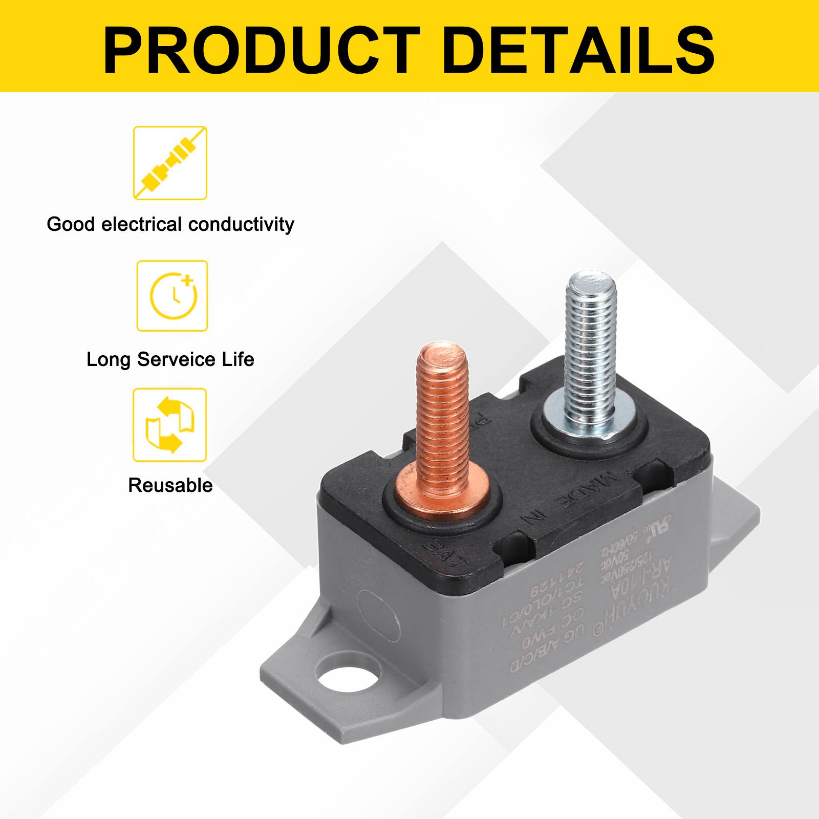 Unique Bargains 2Set DC50V AC125/250V 10A CB, Auto Reset Stud Bolt Type ...