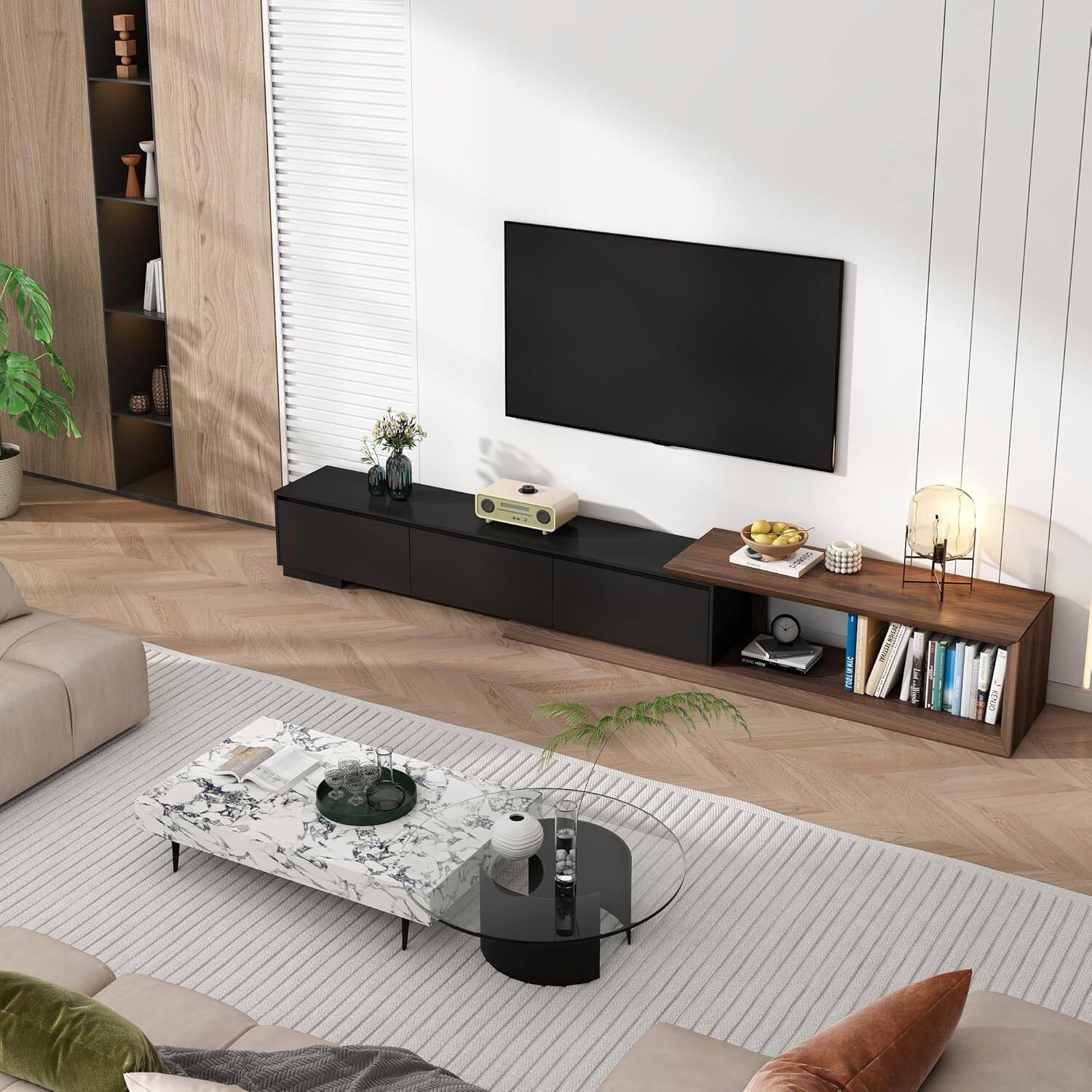Espafurni 82 107.3 Inch Extendable TV Stand 3 Drawers, Modern ...