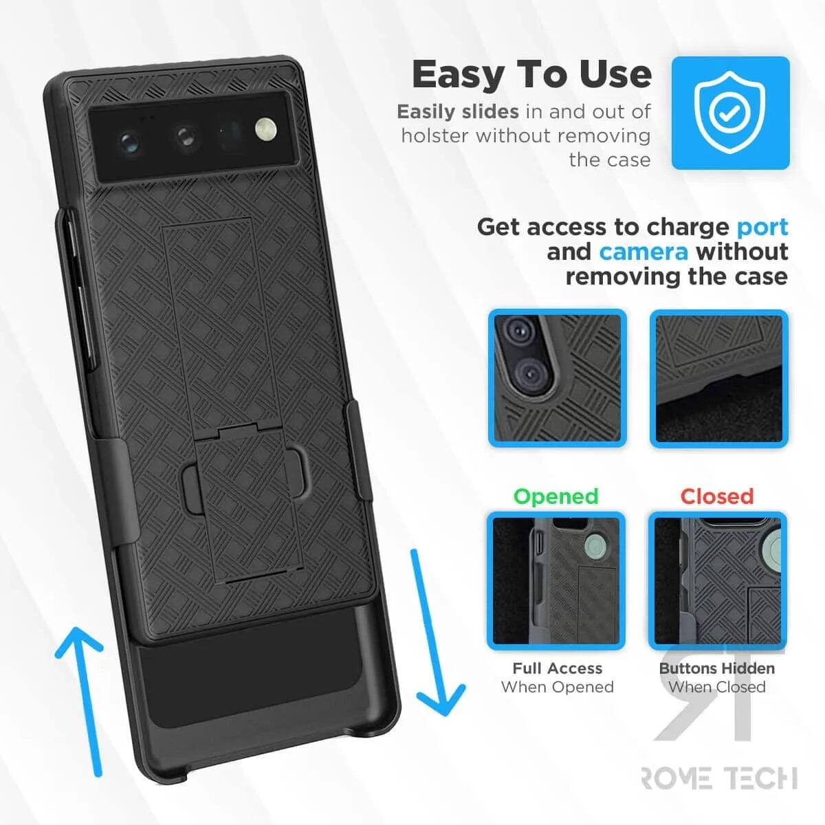 RomeTech For Google Pixel 6 Pro Shell Holster Combo Case 3 Pack Glass ...