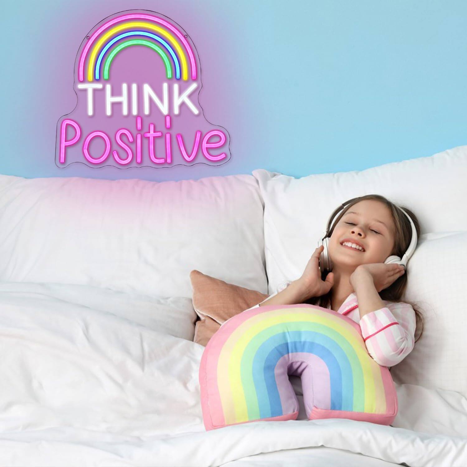 Auledio Think Positive Neon Sign for Wall Decor Rainbow Neon Light ...